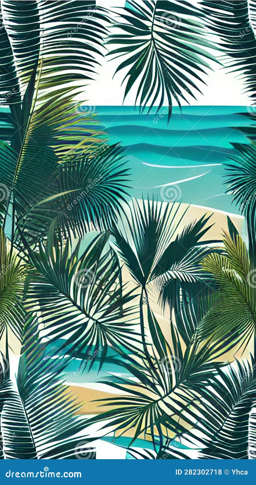 Beach Seamless Patterns with Tropical Vegetation Illustration ...