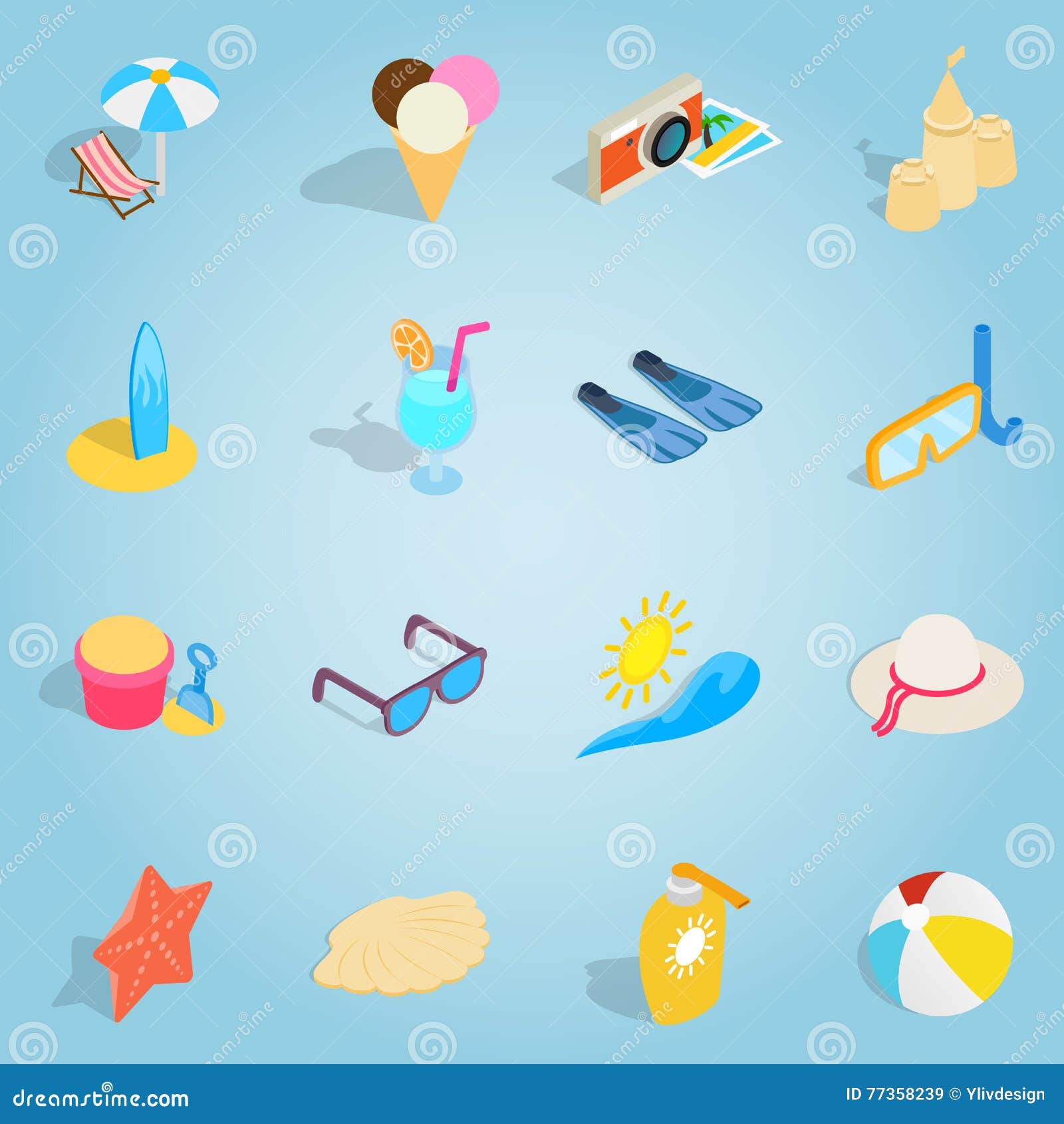 Beach Set Icons, Isometric 3d Style Stock Vector - Illustration of ...