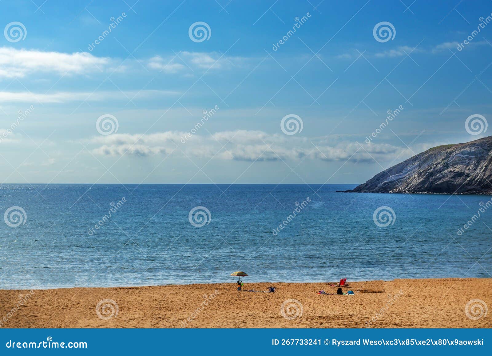 Beach in the Setting Sun Hill on the Right. Stock Image - Image of ...