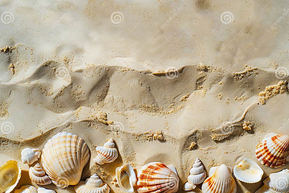 A Beach with Shells and Sand Stock Photo - Image of seashell, generated ...