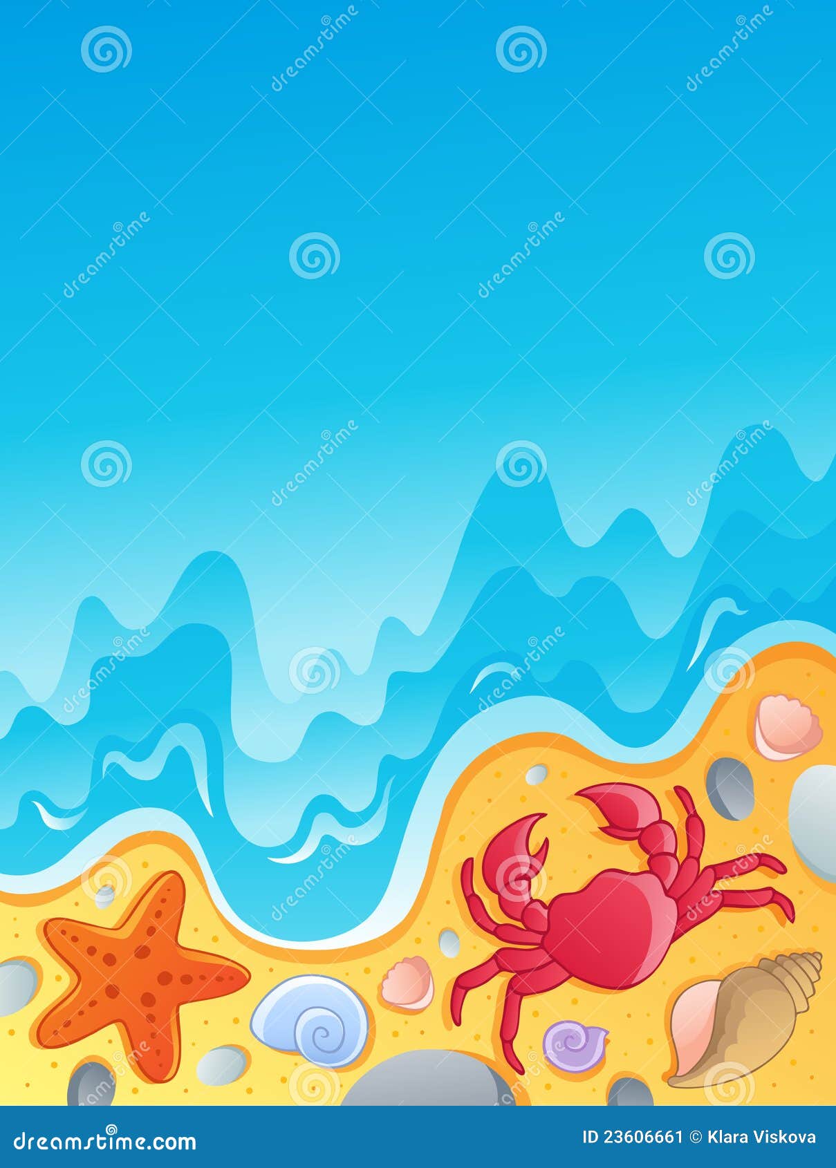 Beach with Shells and Sea Animals 2 Stock Vector - Illustration of ...