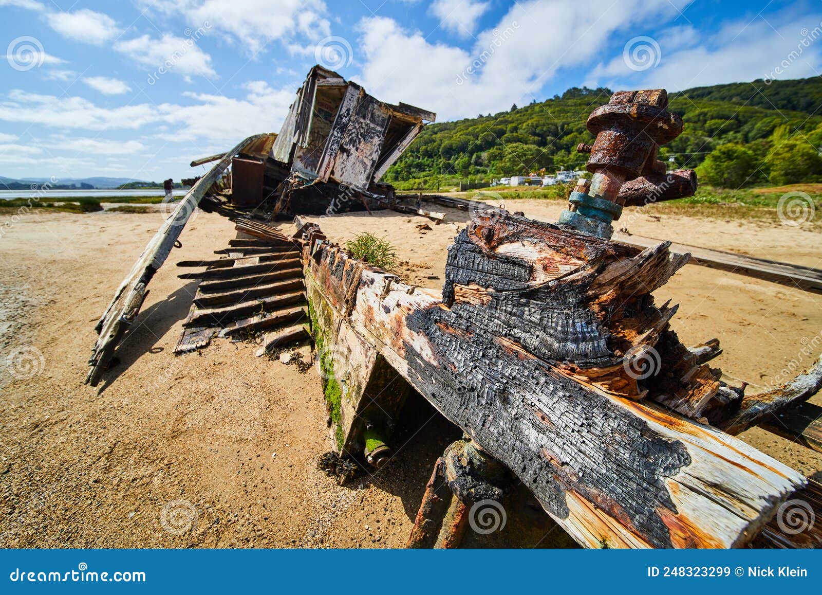 Beach Shipwreck Falling Apart after Fire on Beach Stock Image - Image ...