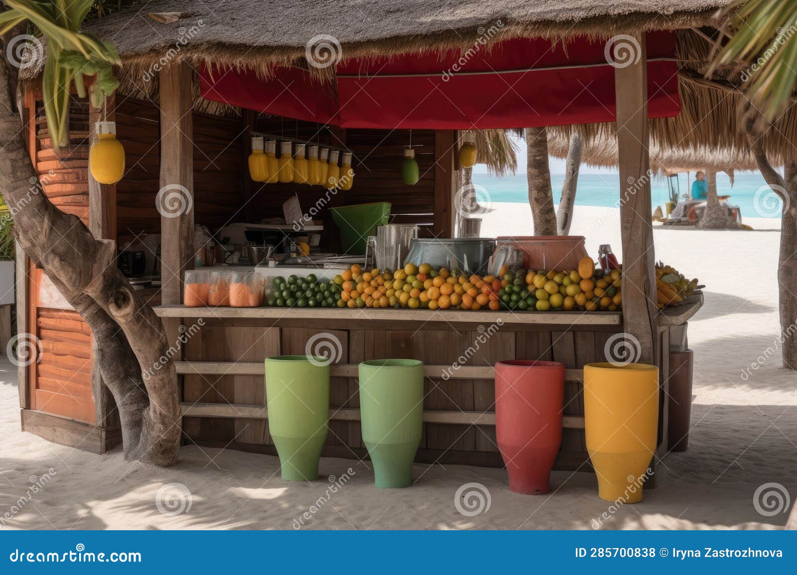 Beach Shop Selling Juices and Drinks Stock Illustration - Illustration ...