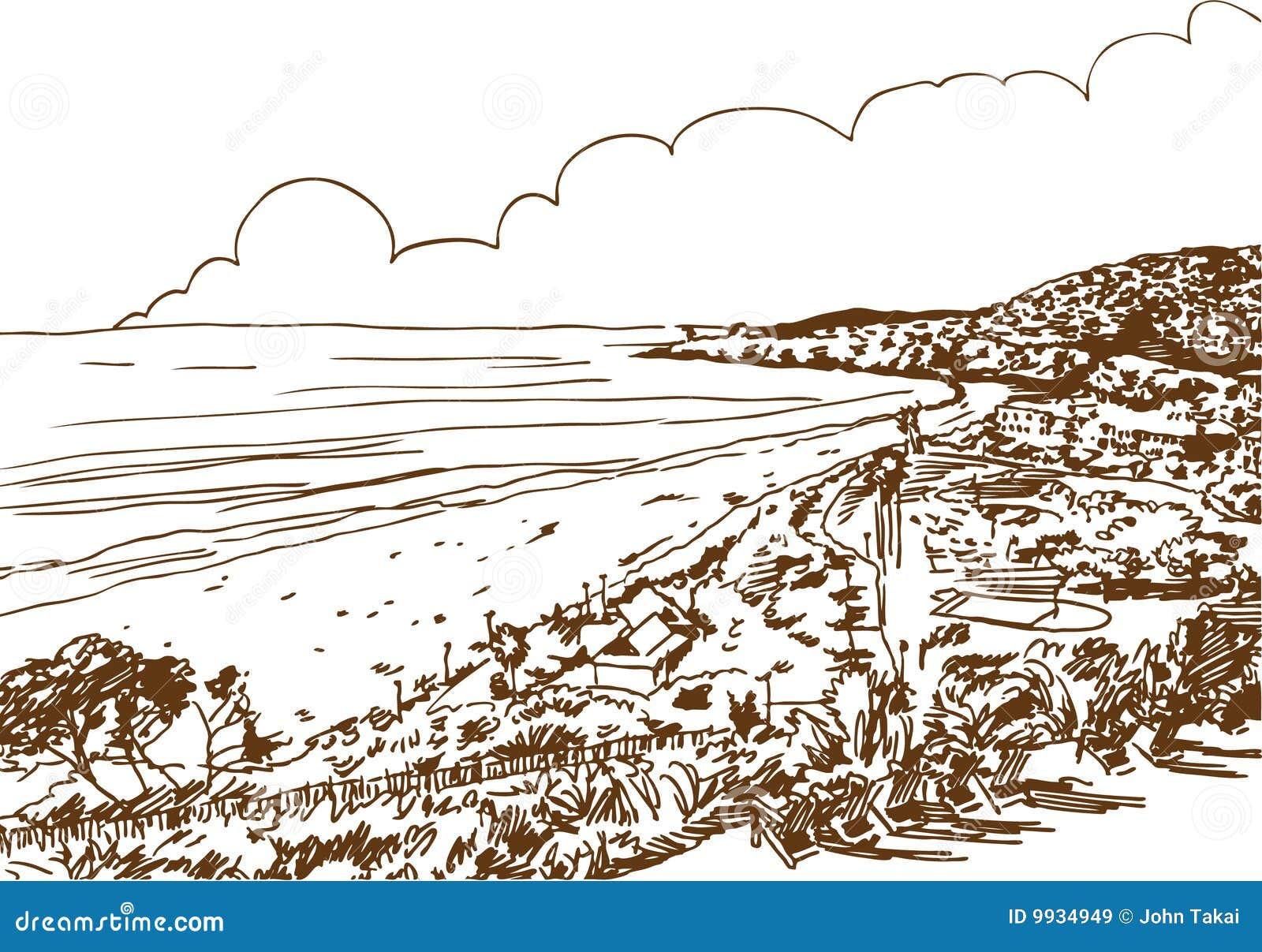 Beach Shore Sketch stock vector. Illustration of skyline - 9934949