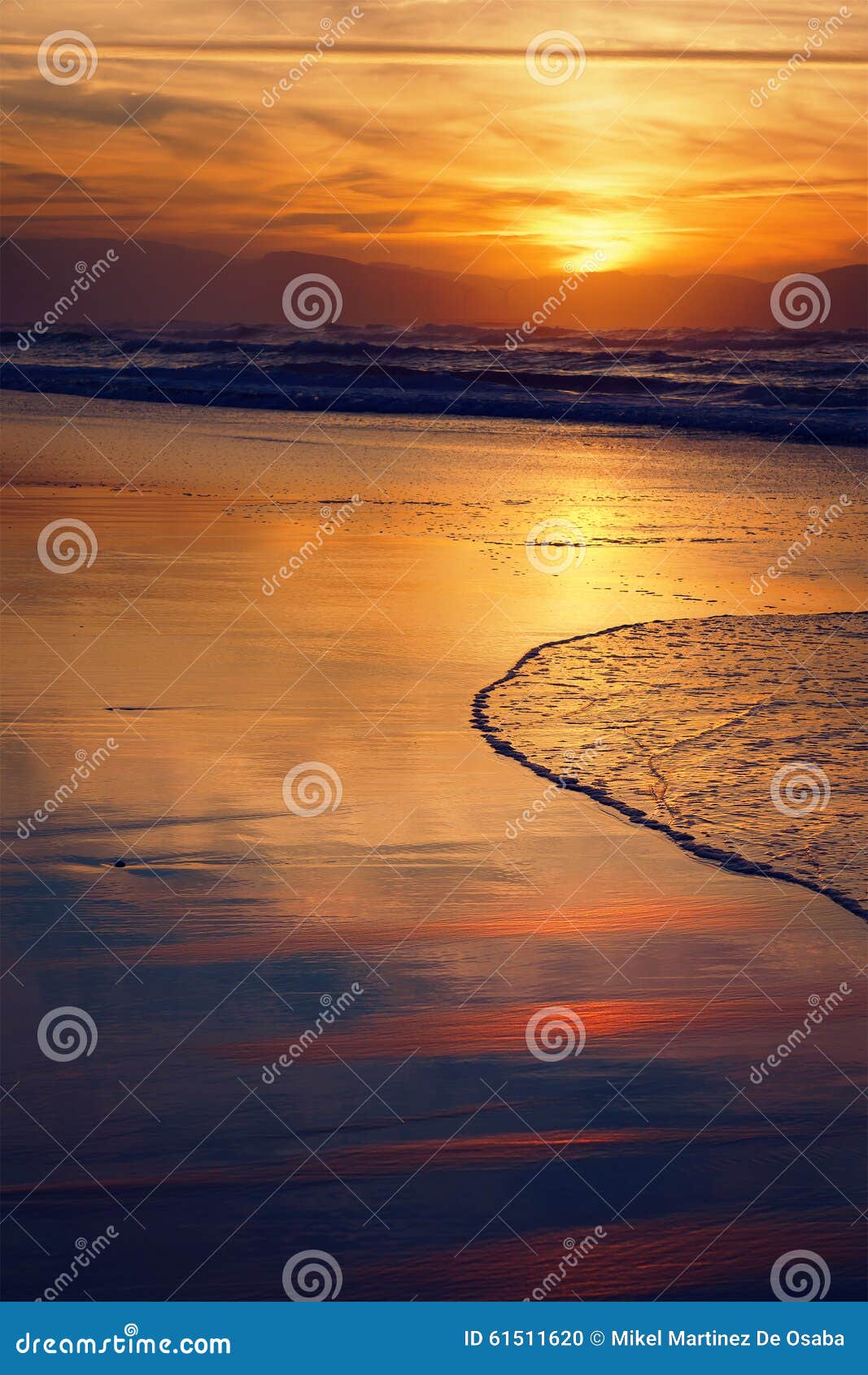 Beach shore at sunset stock photo. Image of light, waves - 61511620