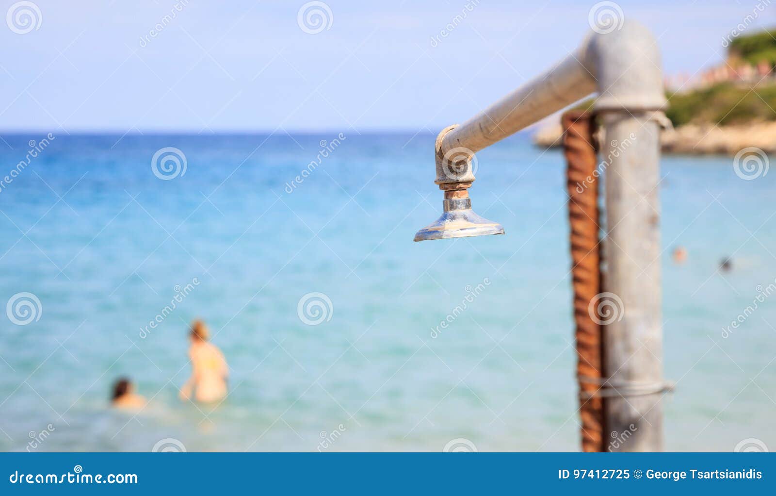 Beach Shower on a Blue Sea Background Stock Image - Image of detail ...
