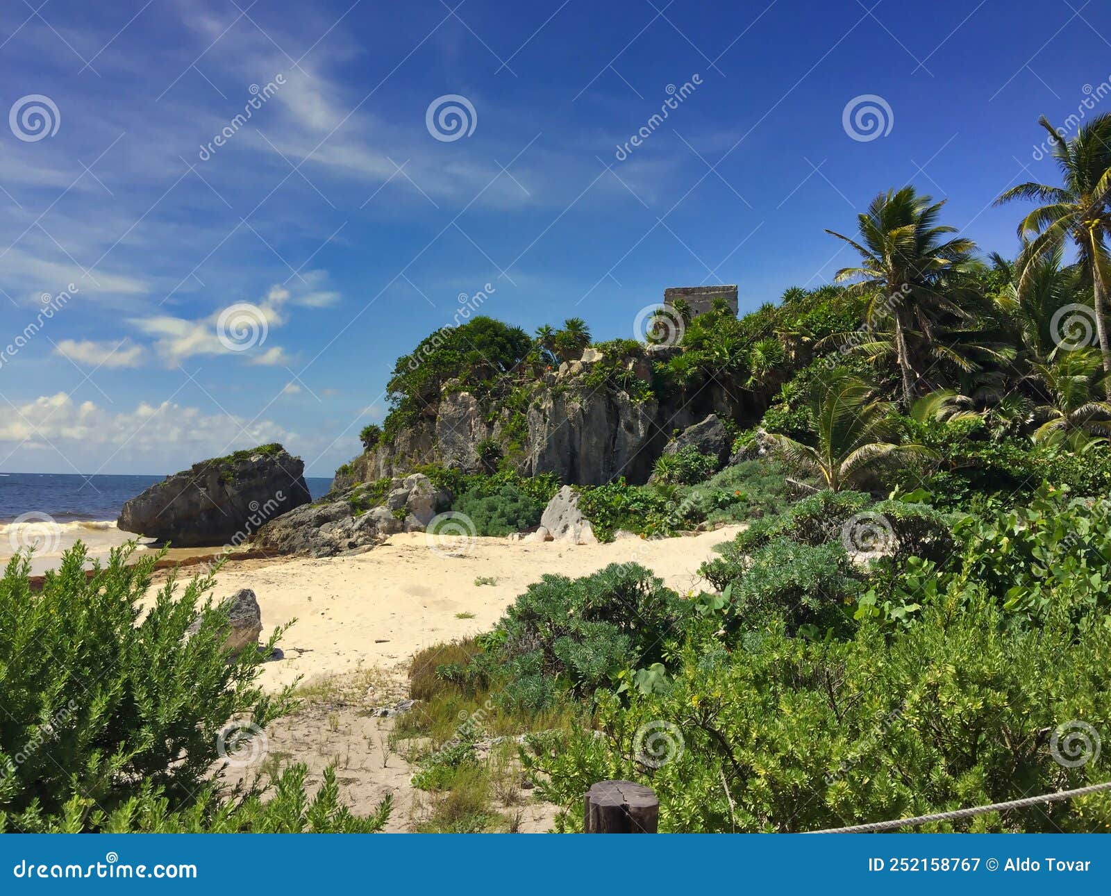 Beach Side View of Tulumâ€™s Main Pyramid in the Archaeological Zone ...
