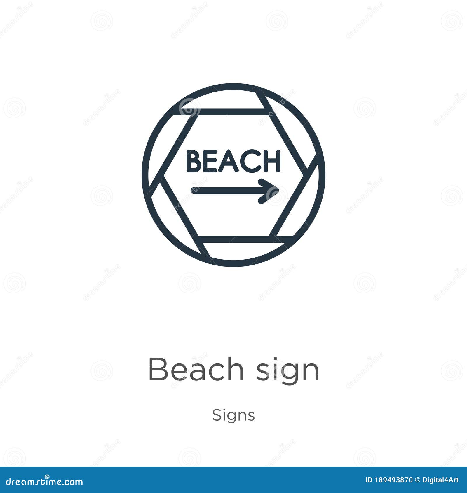 Beach Sign Icon. Thin Linear Beach Sign Outline Icon Isolated on White ...