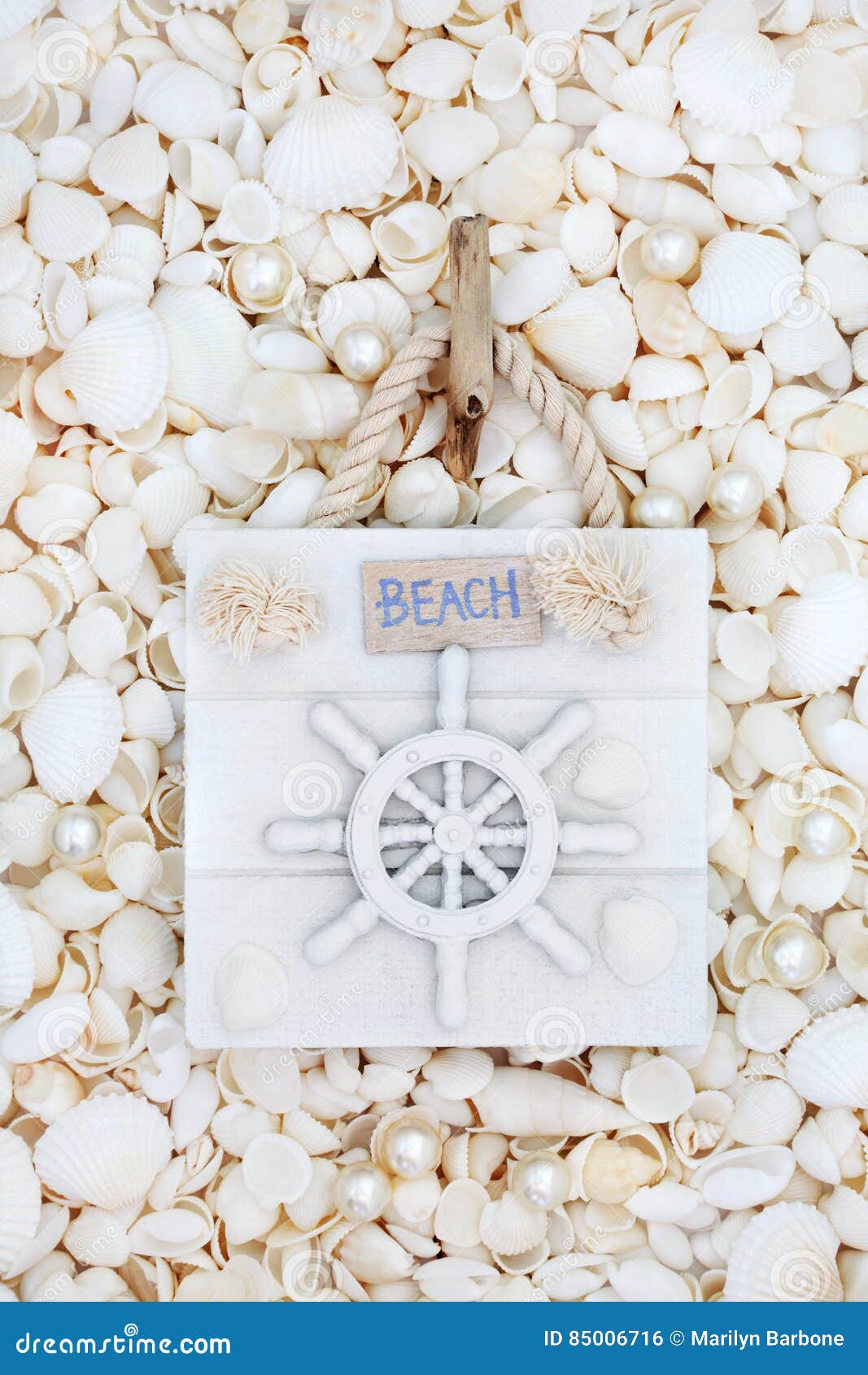 Beach Sign with Shells and Pearls Stock Photo - Image of card, seashell ...