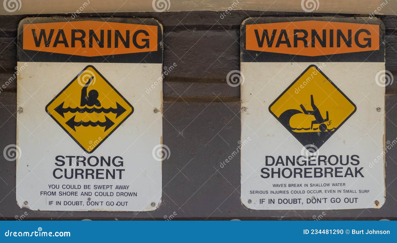 Beach Sign - Warning Strong Current and Dangerous Shorebreak Stock ...
