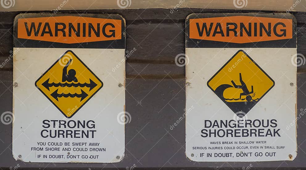 Beach Sign - Warning Strong Current and Dangerous Shorebreak Stock ...