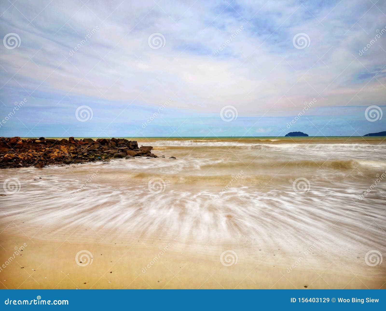 Beach with Silky Water Wave Stock Image - Image of island, tropical ...