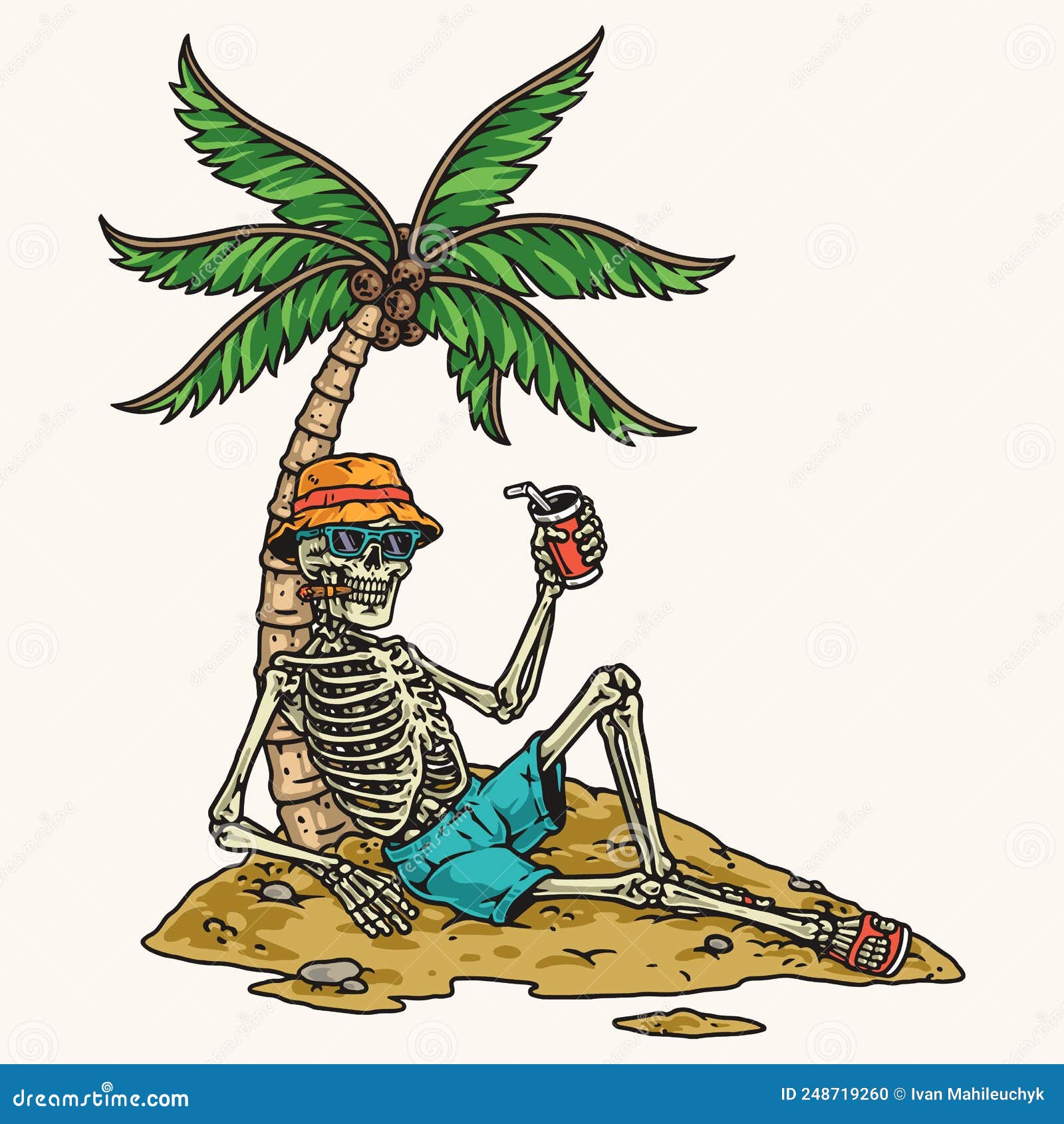 Skeleton In A Hat With A Cigar And A Drink. Halloween Symbols. Hand ...