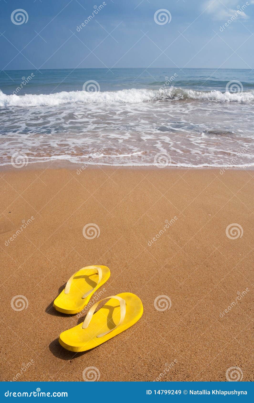 Beach Slippers on Sandy Beach Stock Image - Image of water, sand: 14799249