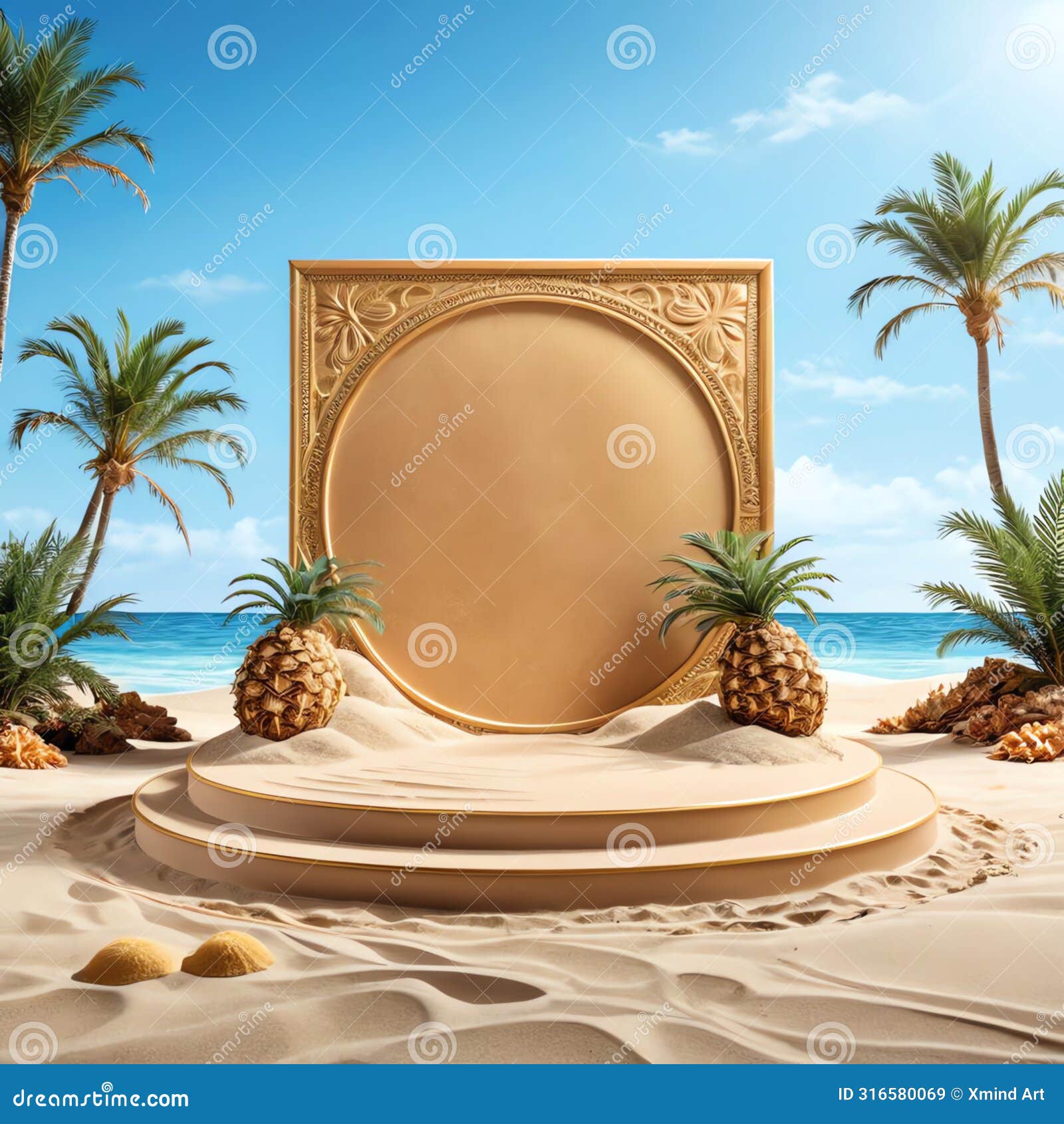 Beach Stage Podium for Product Showcase on Tropical Beach Stock ...