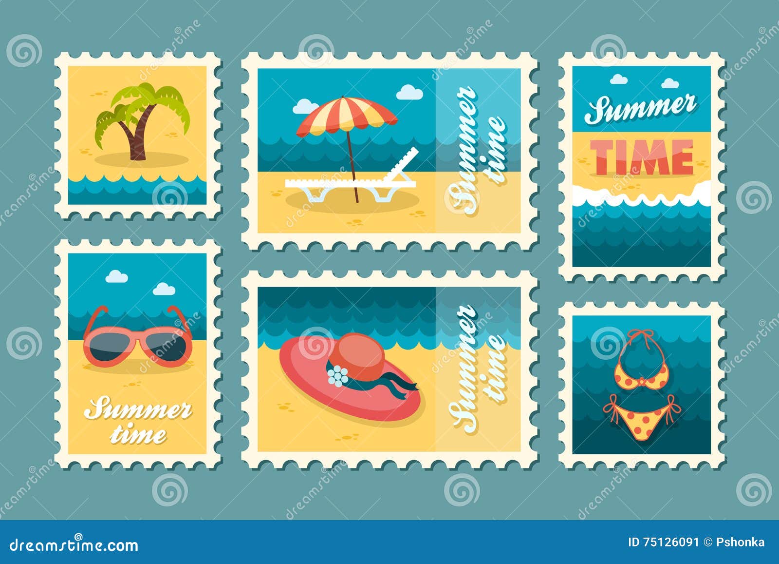 Beach Stamp Set. Summer. Vacation Stock Vector - Illustration of chair ...