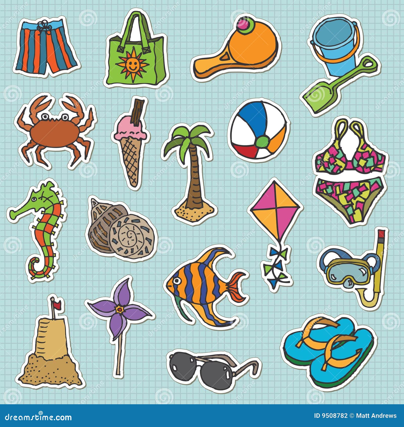 Beach stickers stock vector. Illustration of sandal, palm - 9508782