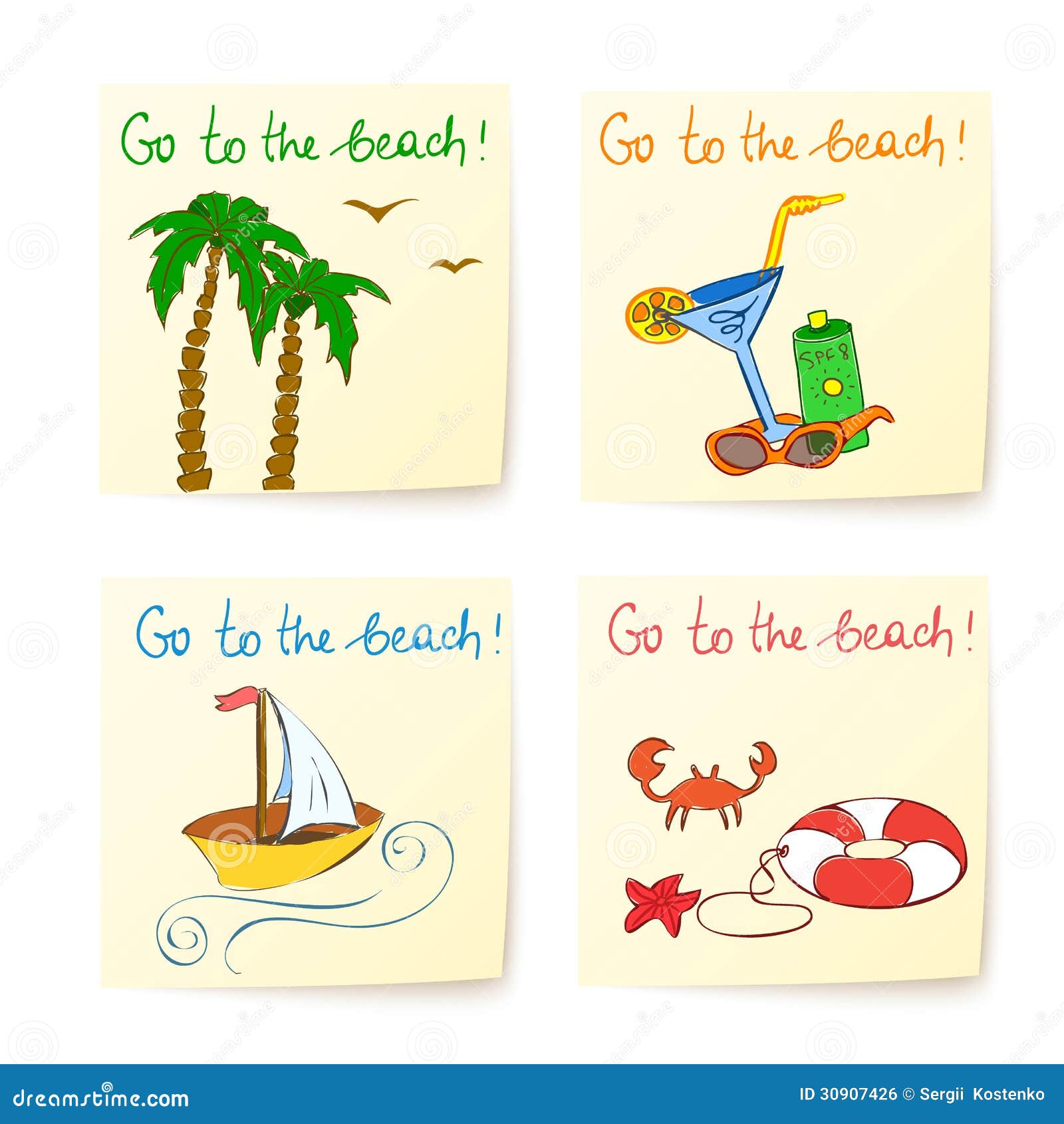 Beach Stickers with Hand Drawn Elements Stock Vector - Illustration of ...