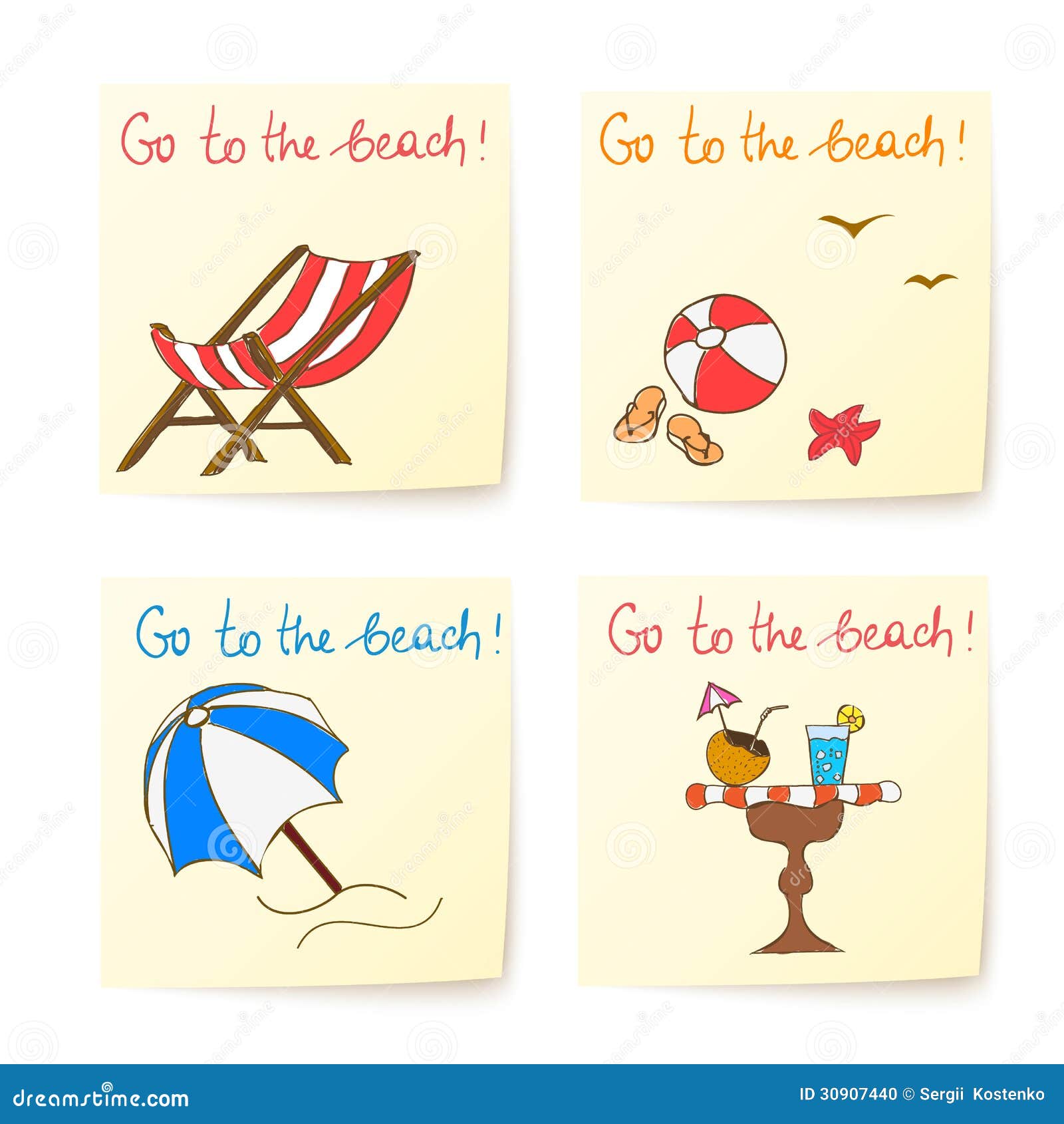 Beach Stickers with Hand Drawn Elements Stock Vector - Illustration of ...
