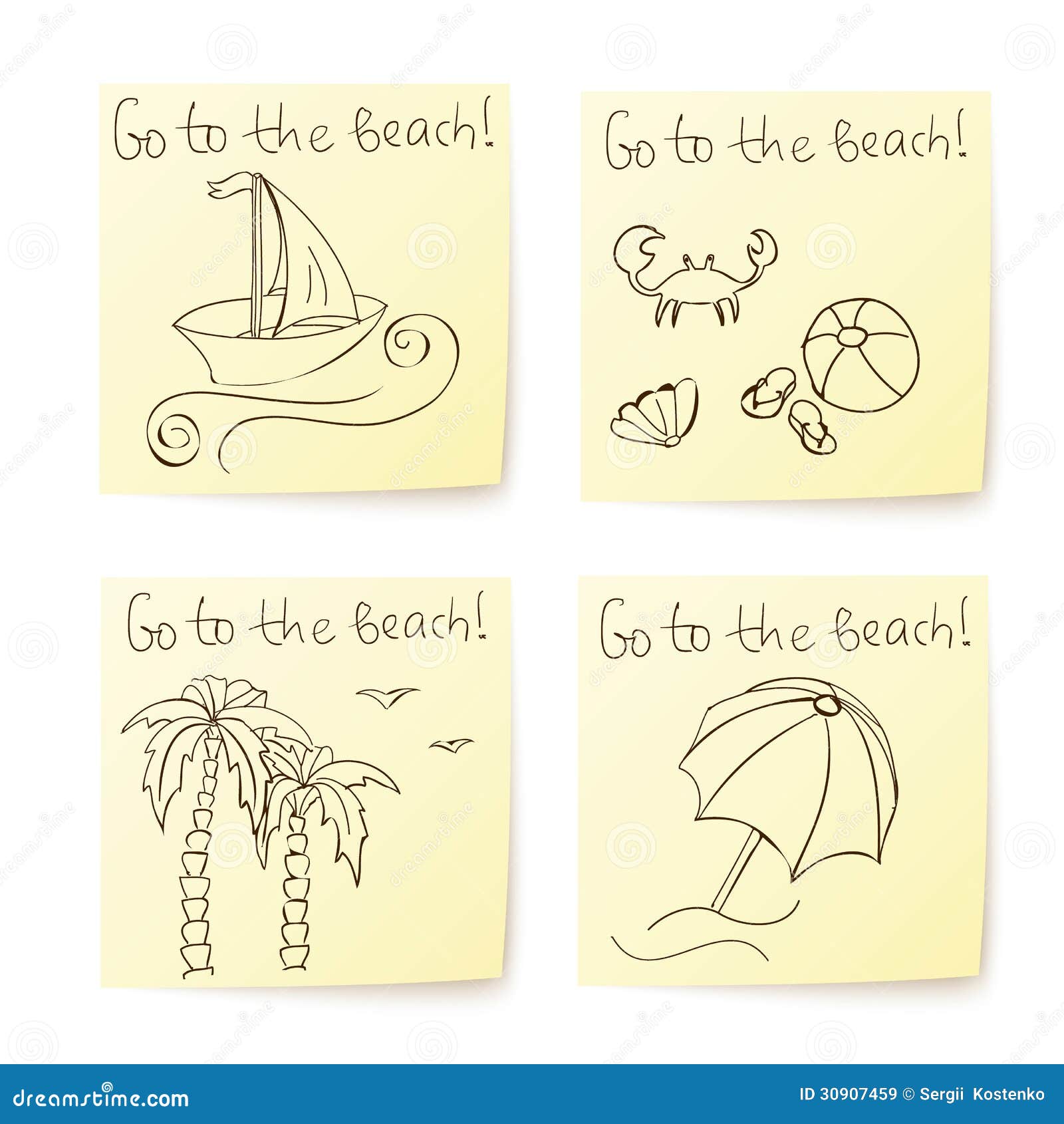 Beach Stickers with Hand Drawn Elements Stock Vector - Illustration of ...