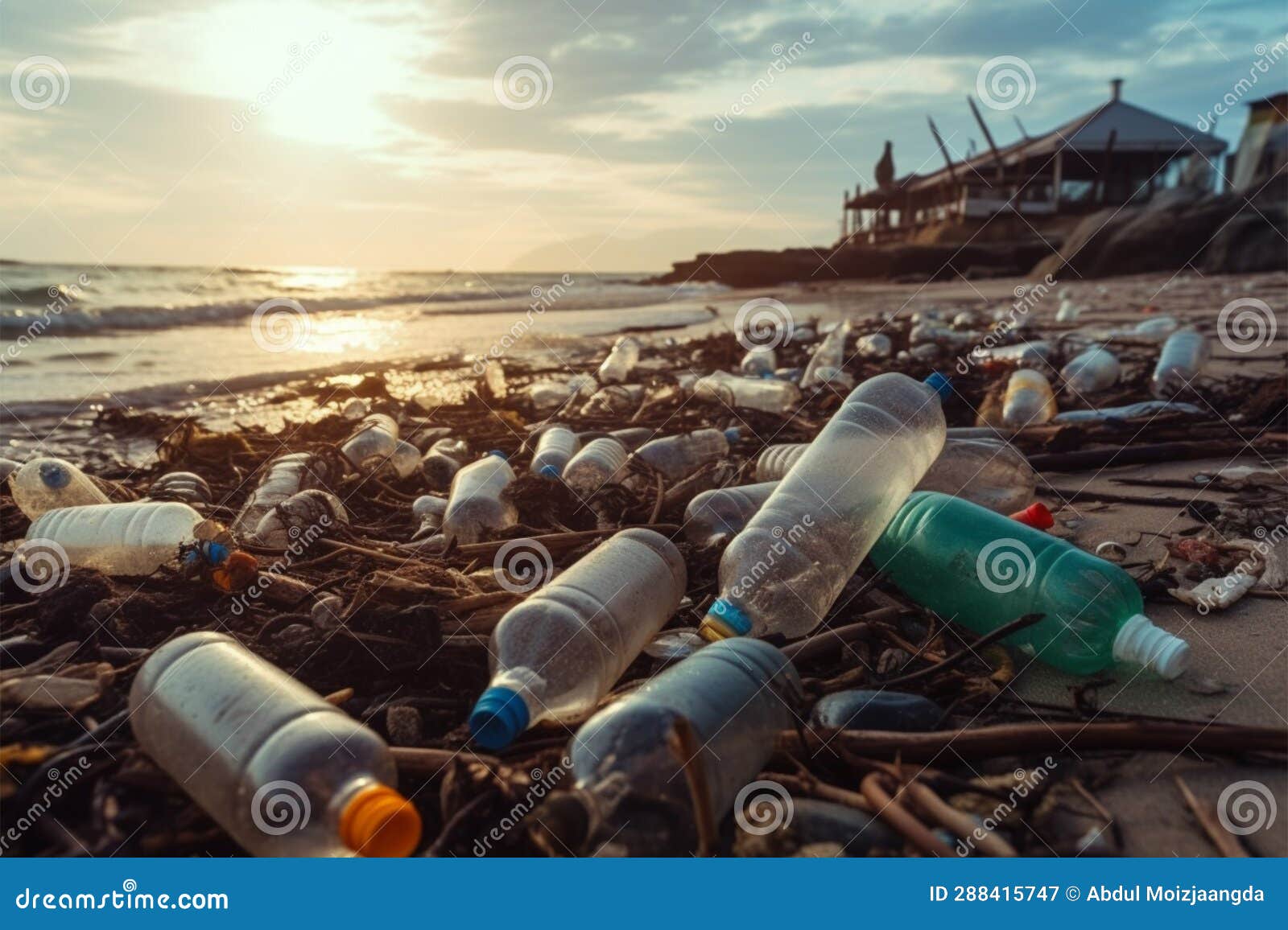 Beach Strewn with Discarded Plastic Bottles Underscores the Issue of ...