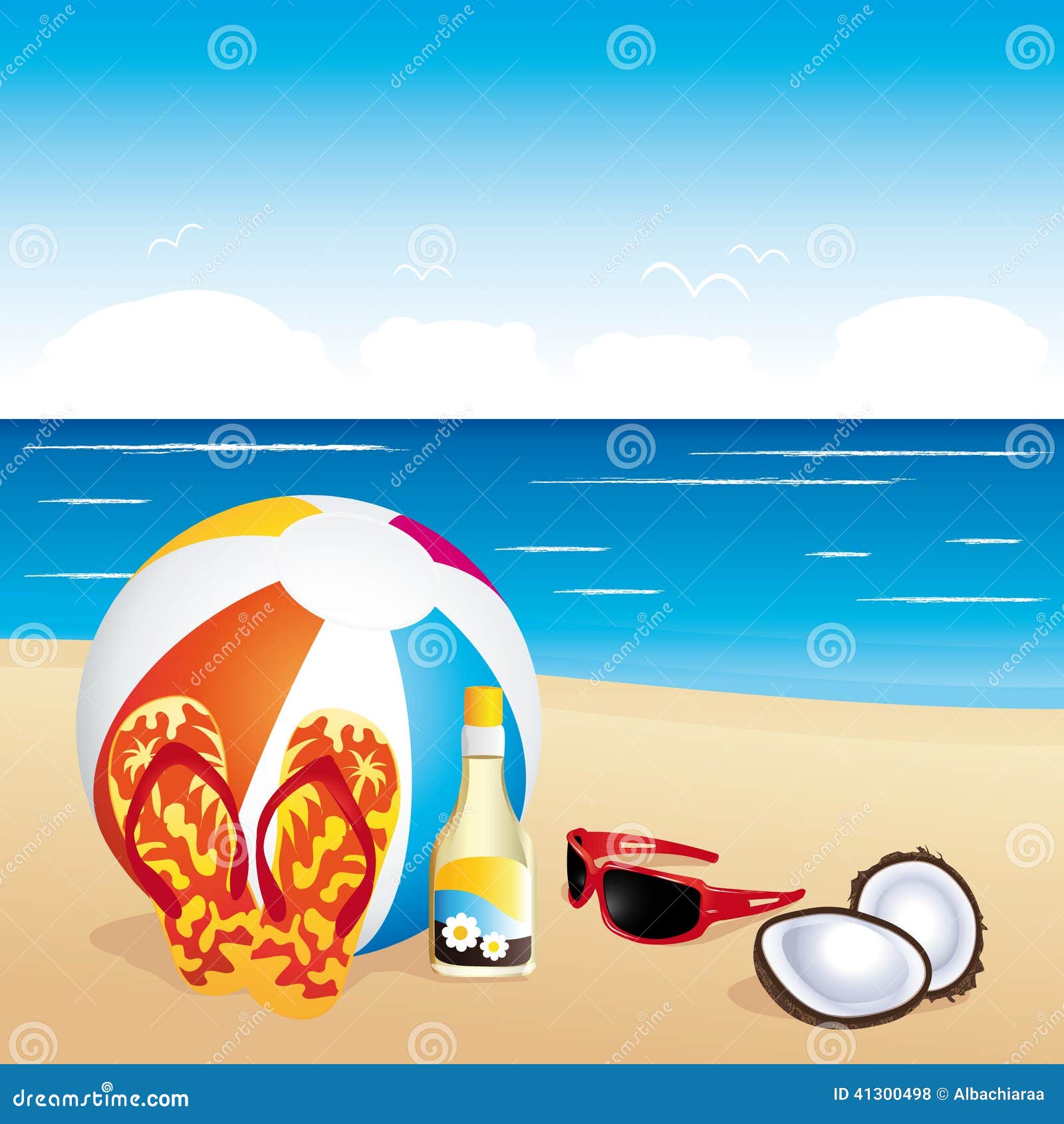 Set Of Beach Stuff Line Art Icon Vector Illustration | CartoonDealer ...