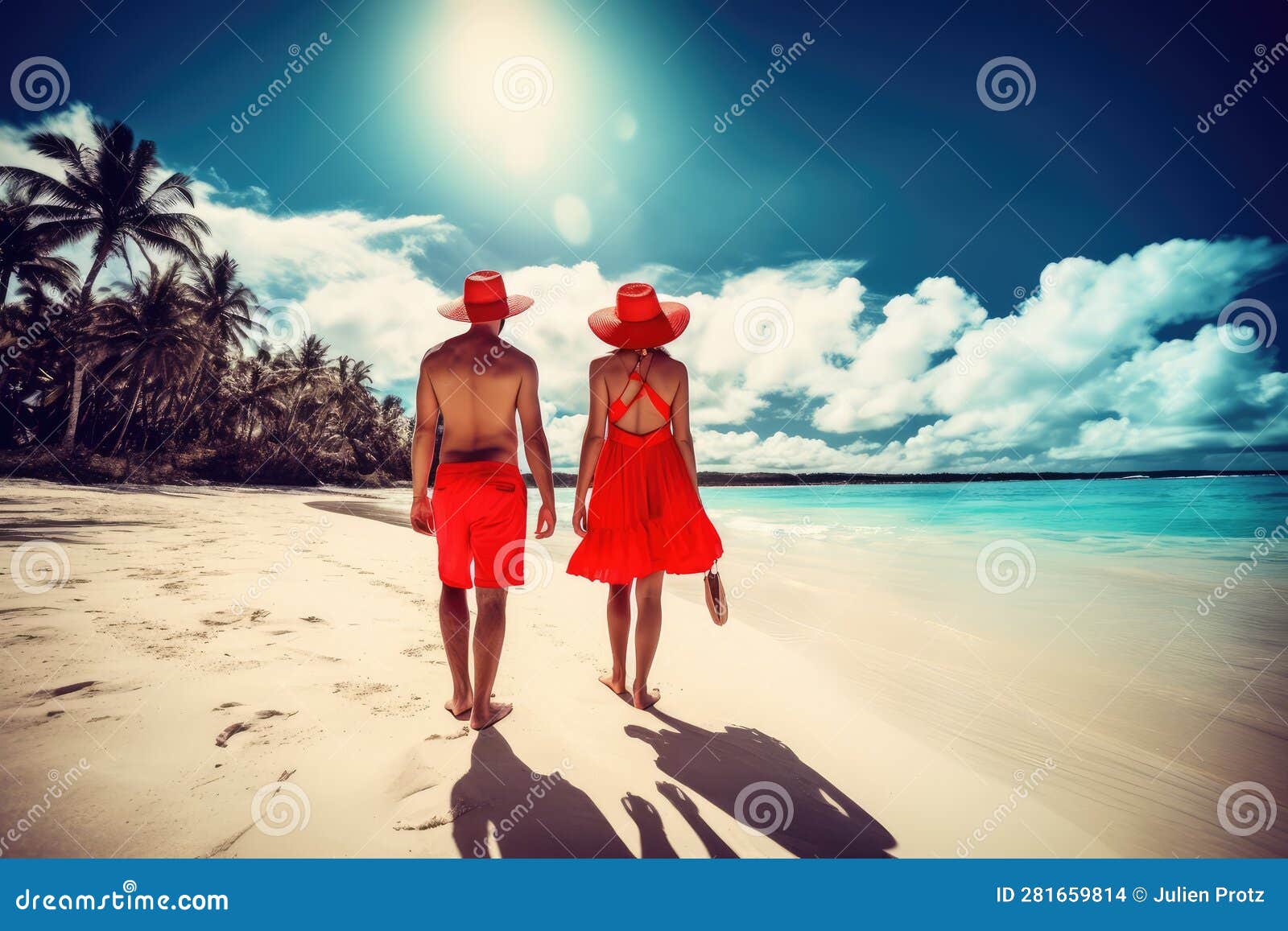 Beach Summer Couple On Island Vacation Holiday Ai Stock Illustration