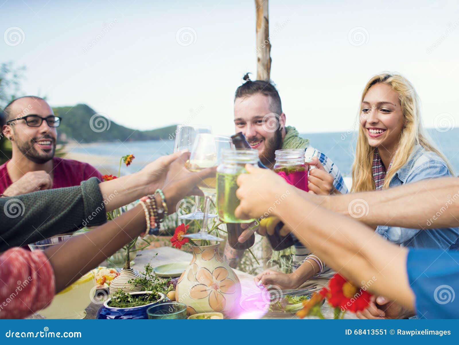 Beach Summer Dinner Party Celebration Friends Concept Stock Image ...