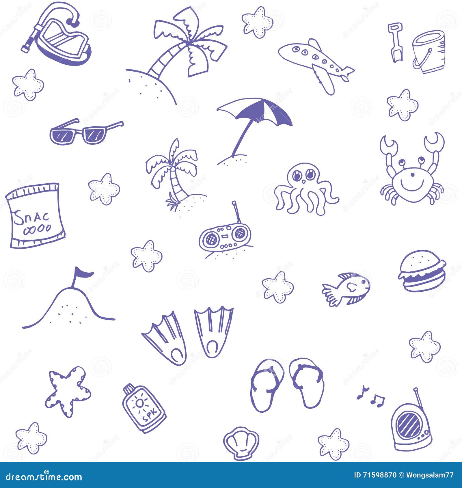 Beach summer doodle art stock vector. Illustration of vacation - 71598870