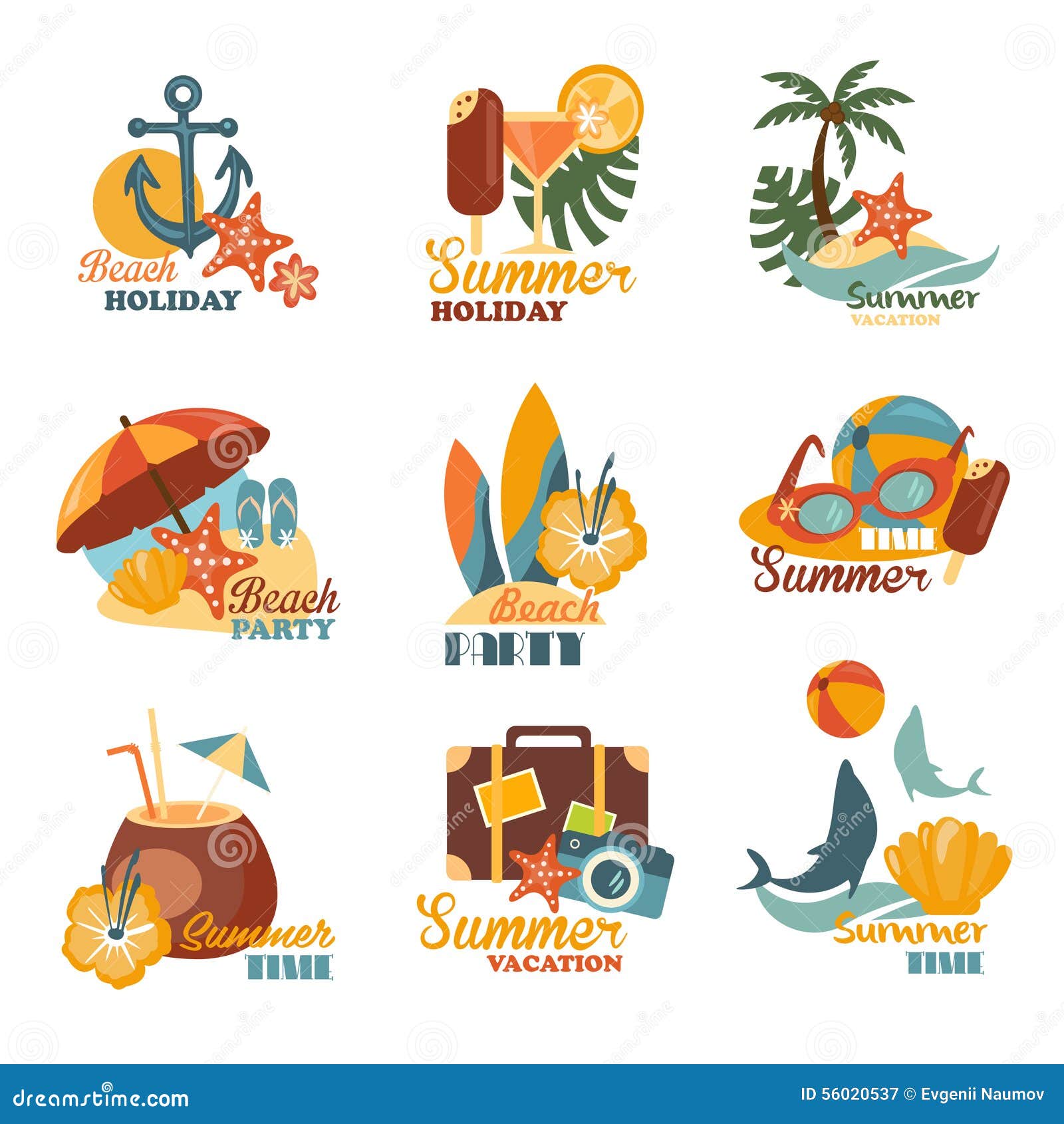 Beach and Summer Labels Set Stock Vector - Illustration of invitation ...