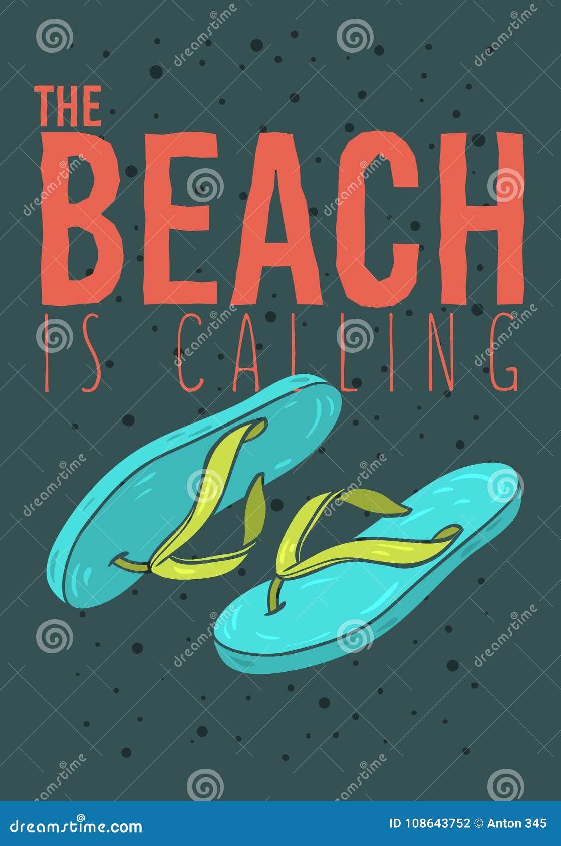 Beach Summer Poster Design With Flip Flops Slippers Beach Shoes Hand