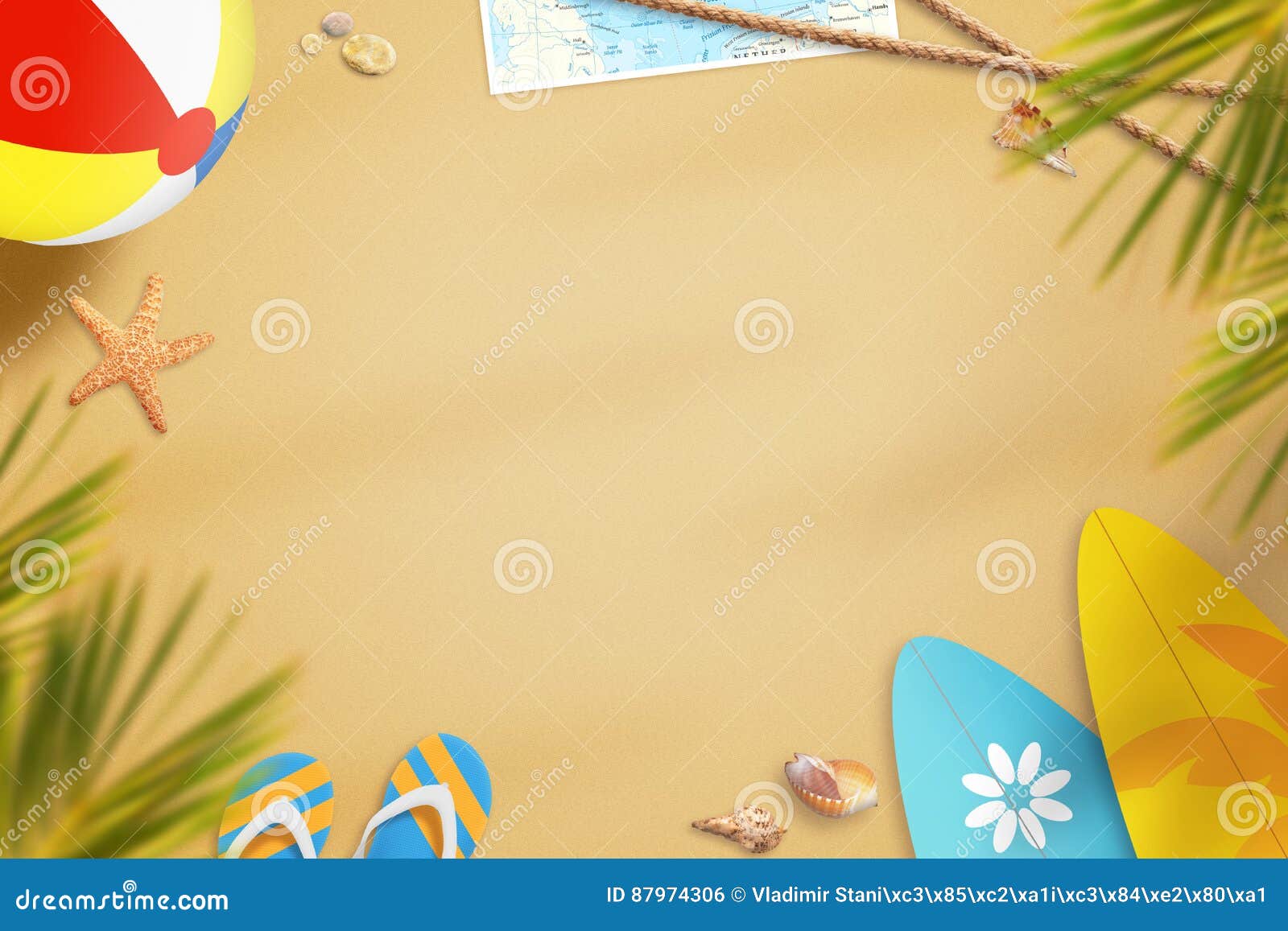 Beach in Summer Time Surrounded with Objects for Fun. in the Shade of ...
