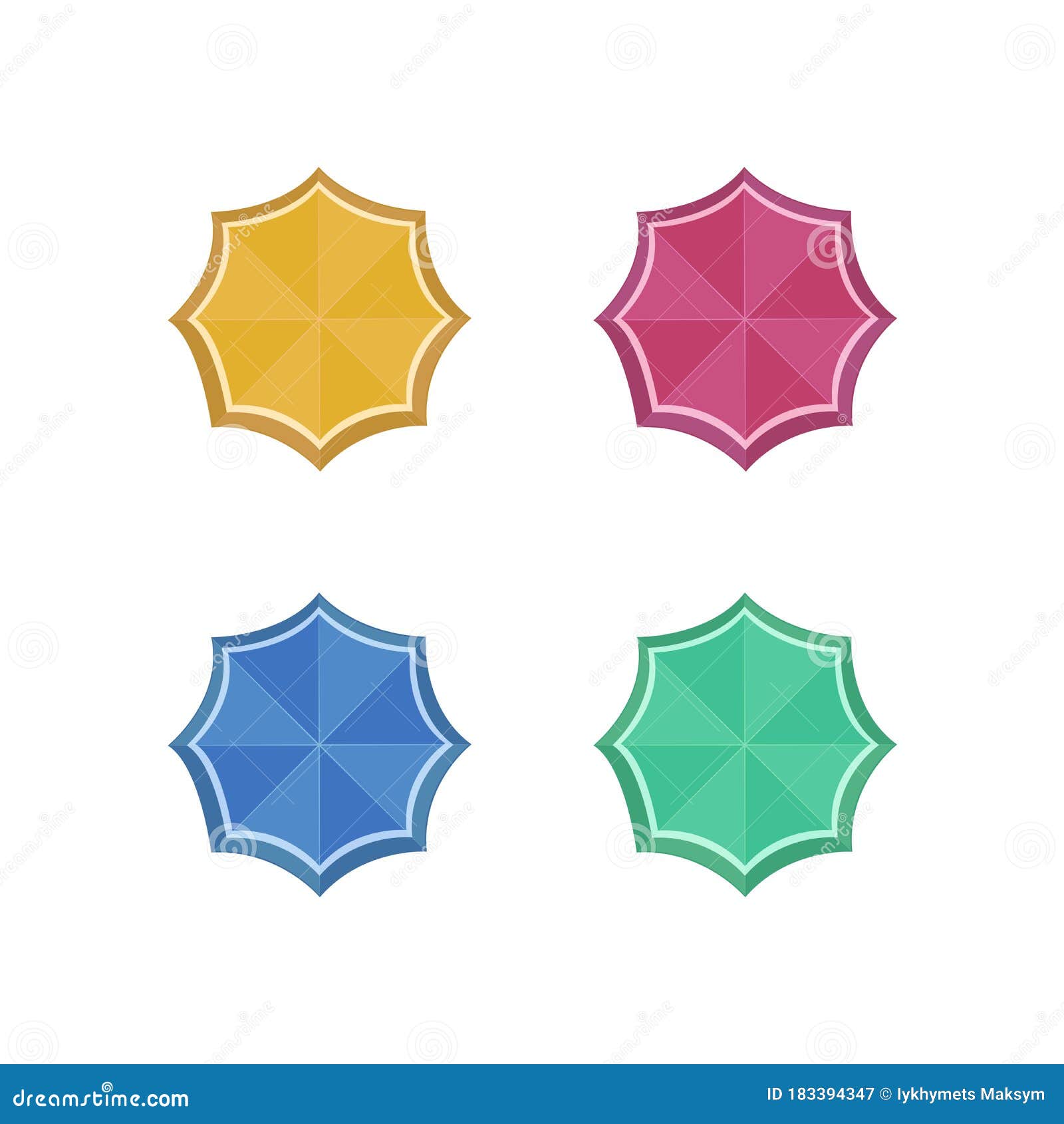 Beach Sun Umbrellas Top View Vector Icons. Set of Parasol with Colored ...