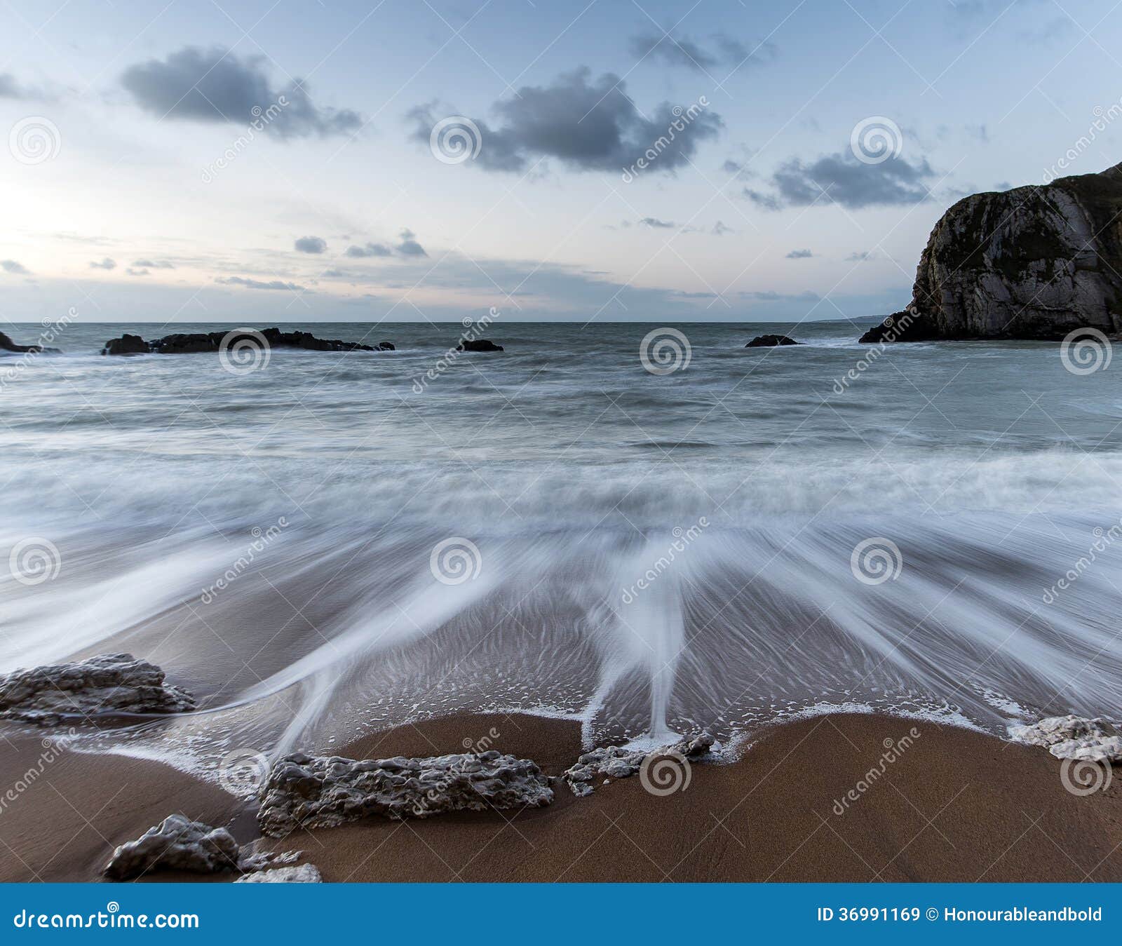Beach Sunrise Landscape with Long Exposure Waves Movement Stock Image ...