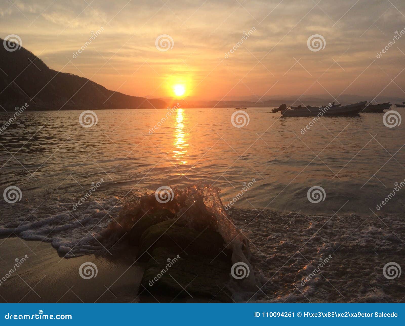 Ola stock image. Image of wave, orange, beach, sunrise - 110094261