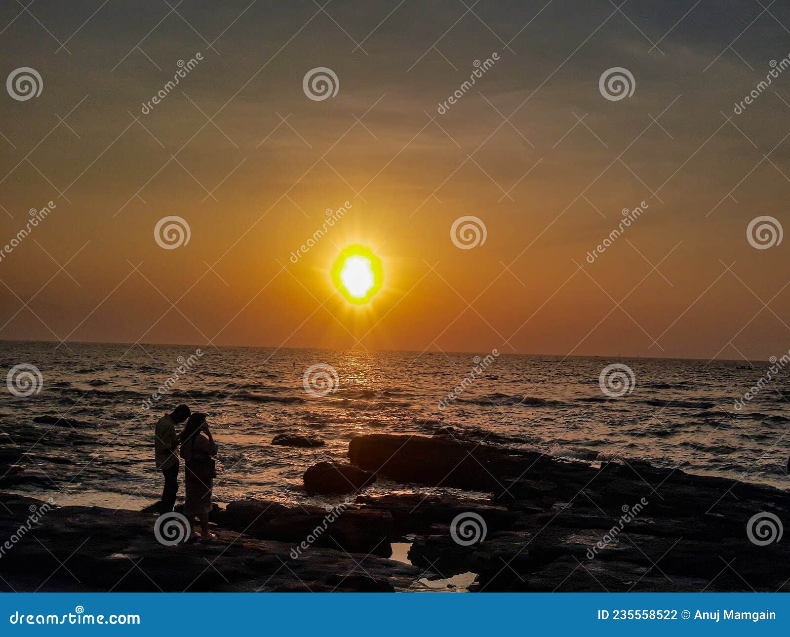 Beach Sunset with Couple Shadows Editorial Photography - Image of ...