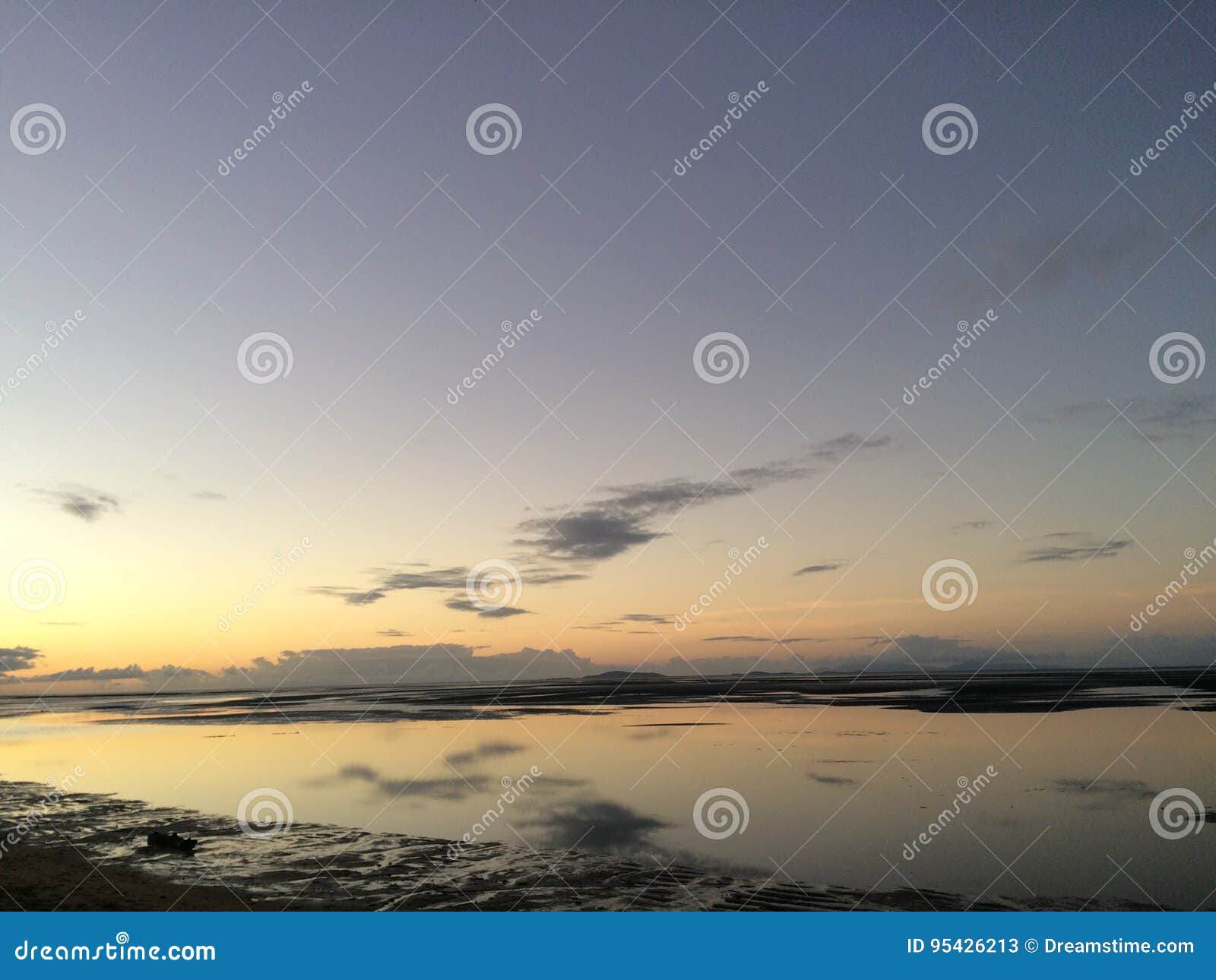 Beach Sunset Mirror Water in the Clouds Stock Image - Image of sunset ...