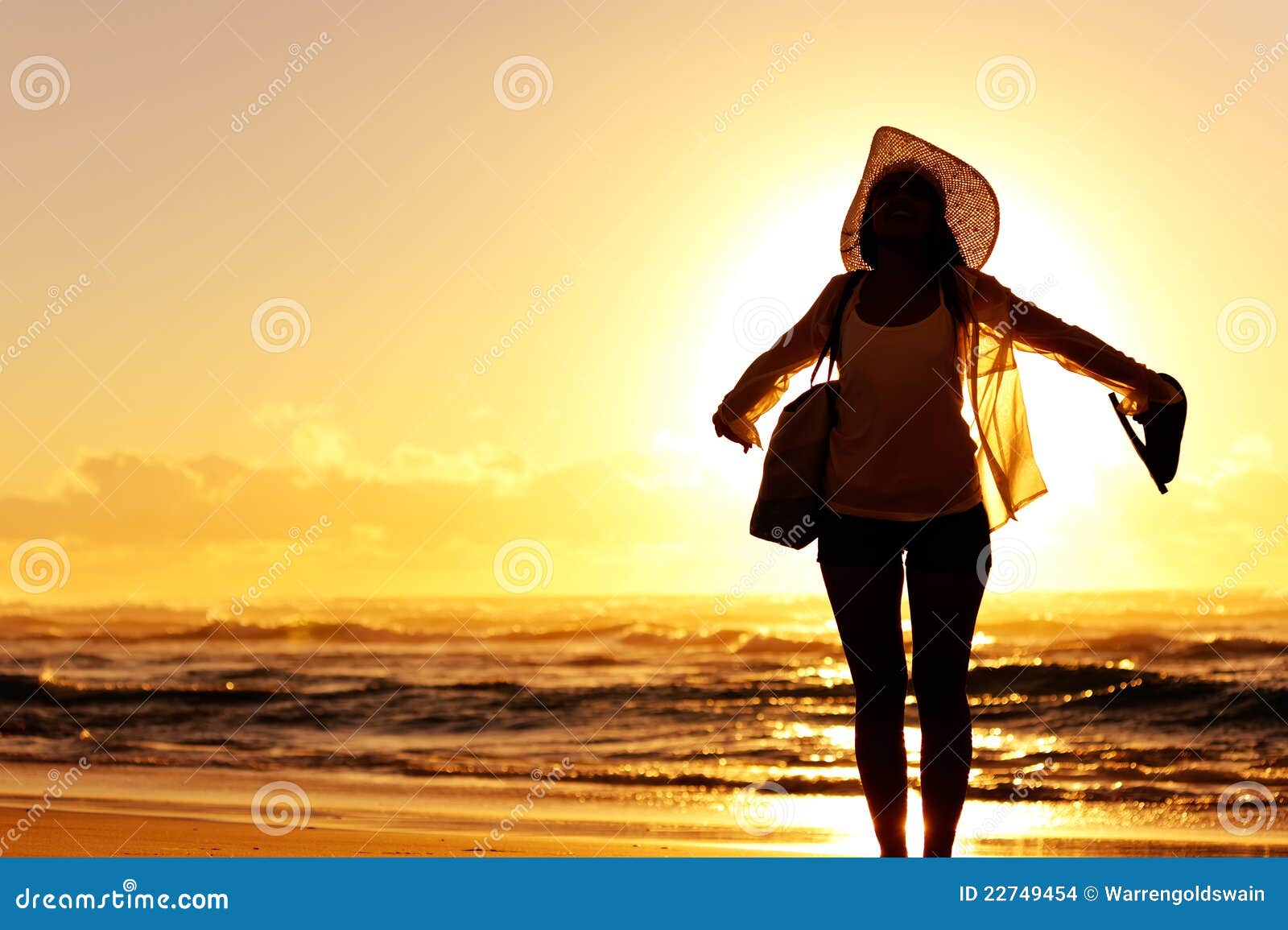Beach sunset woman stock photo. Image of dawn, female - 22749454