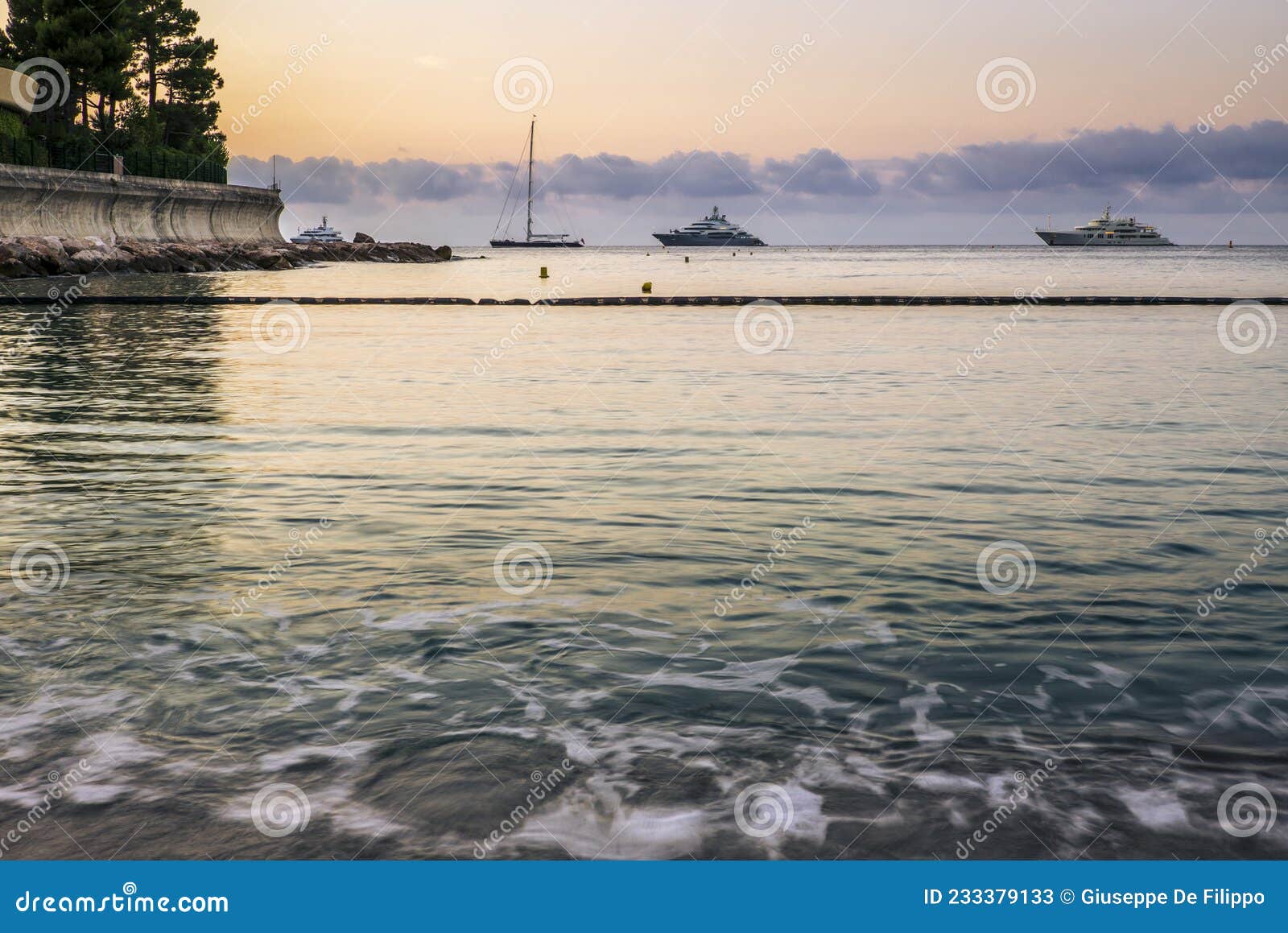 Beach and Superyachts Om the Early Morning in Monaco Stock Image ...