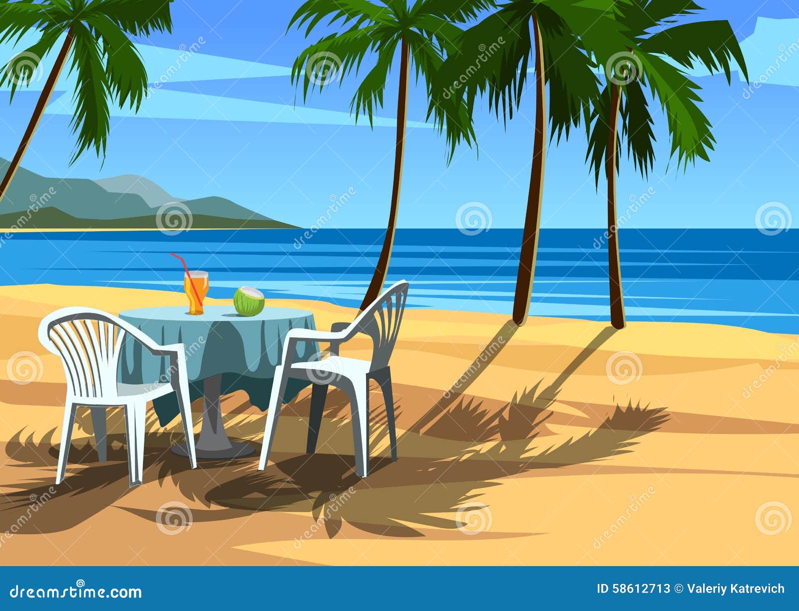 Beach Table and by the Sea. Cafe on Beach.Vector Stock Vector ...