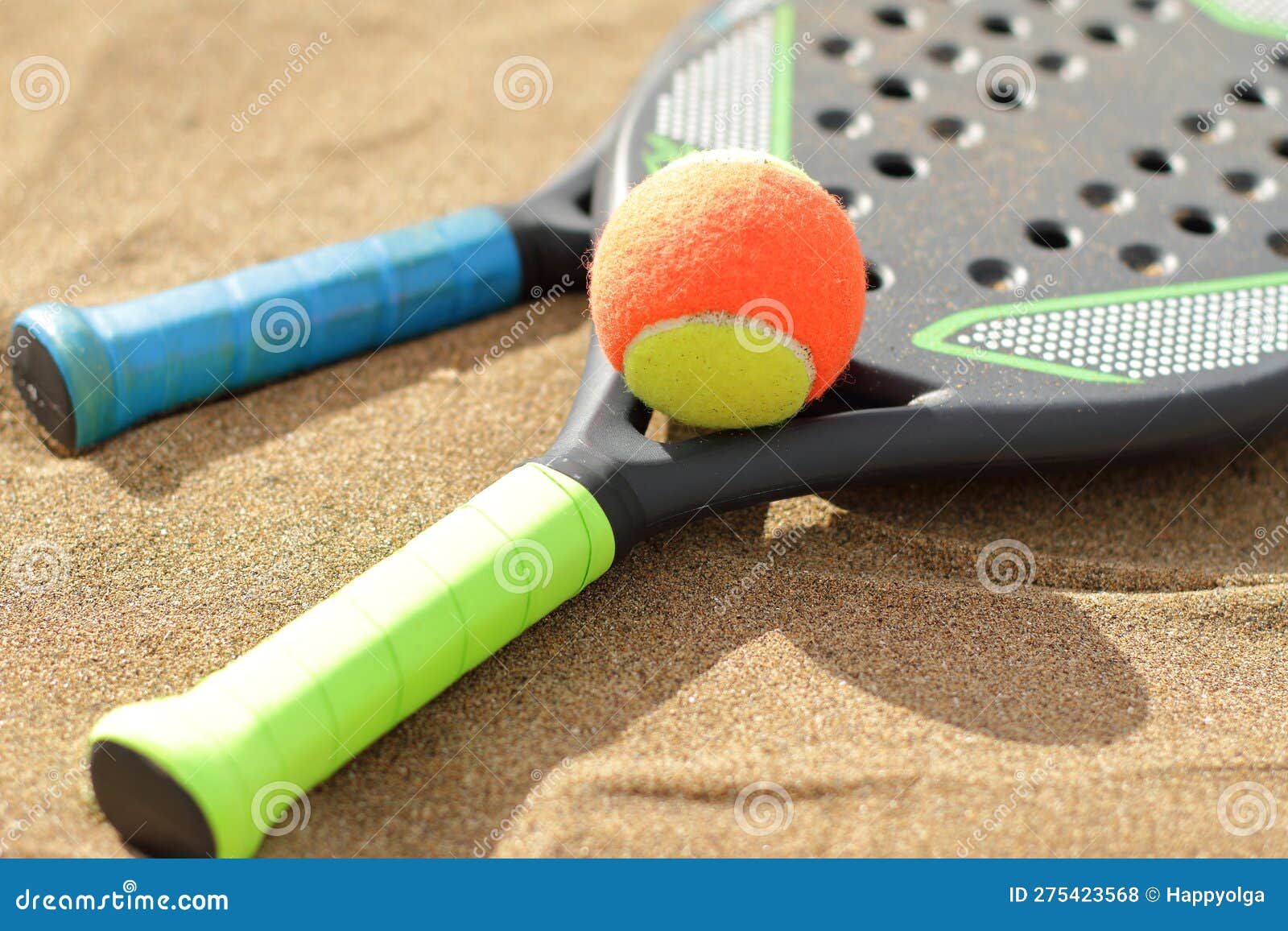 Beach Tennis Rackets and Ball on Sand Stock Photo - Image of ocean ...