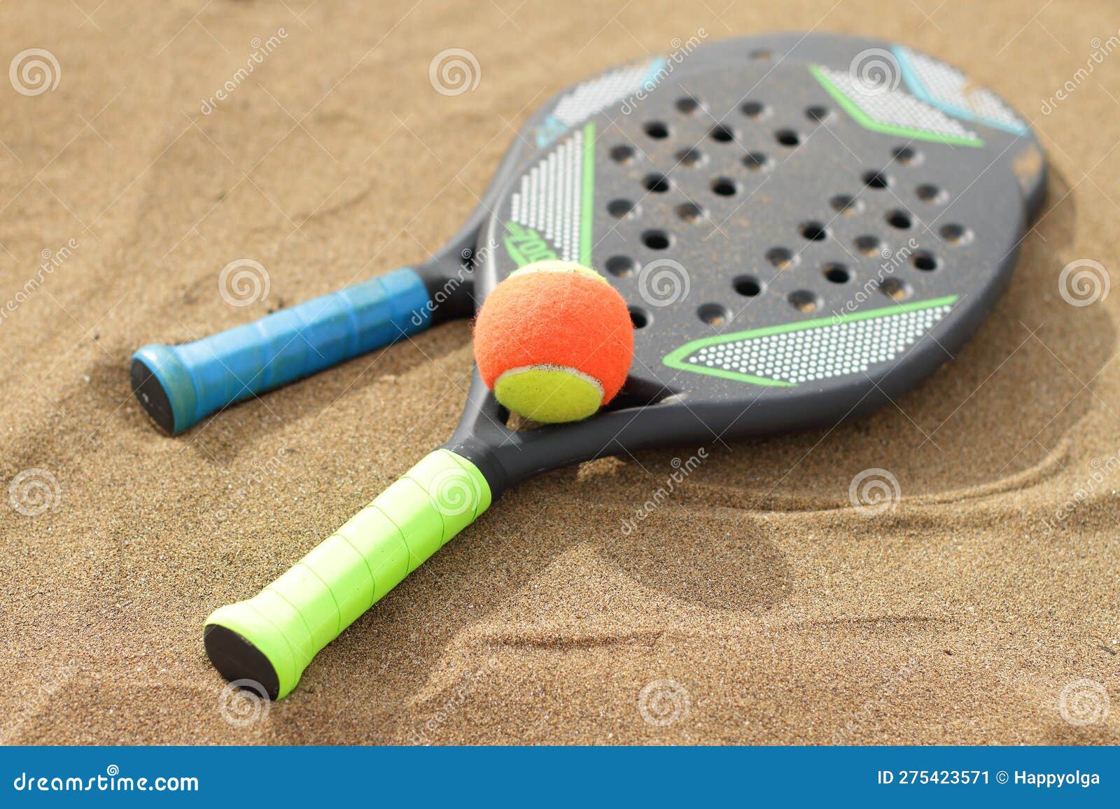 Beach Tennis Rackets and Ball on Sand Stock Image - Image of active ...