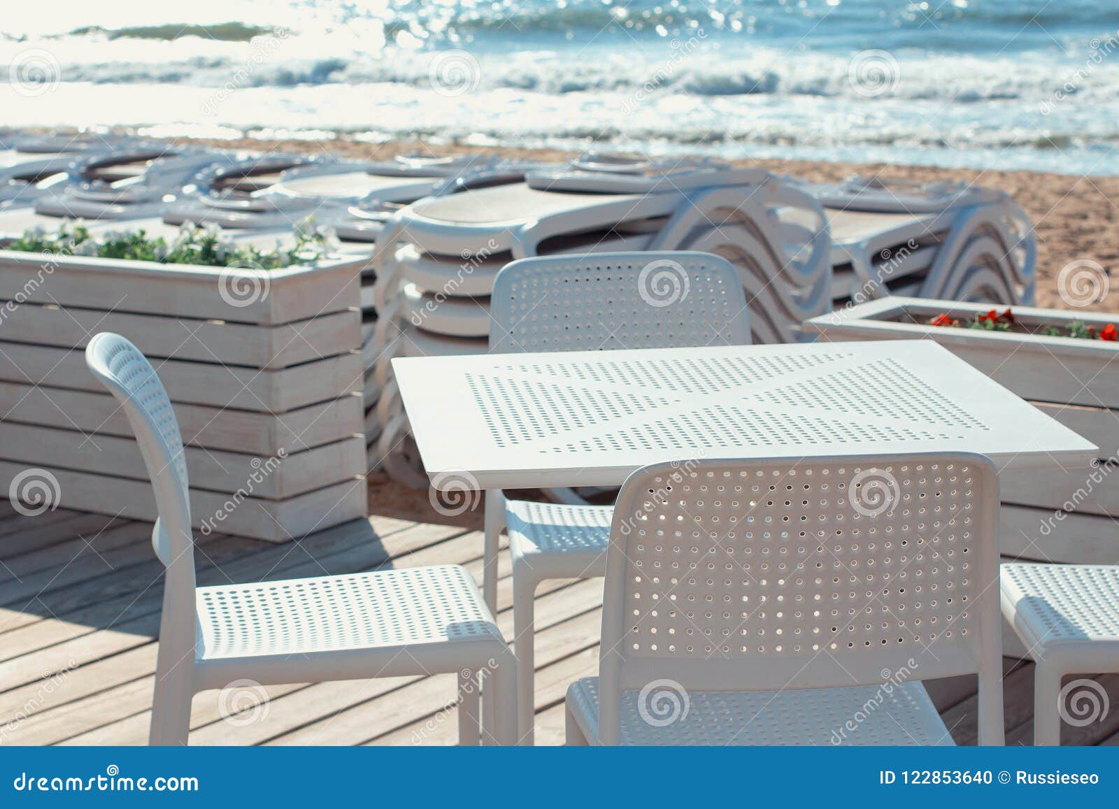 Terrace on the seaside stock photo. Image of white, resort - 122853640