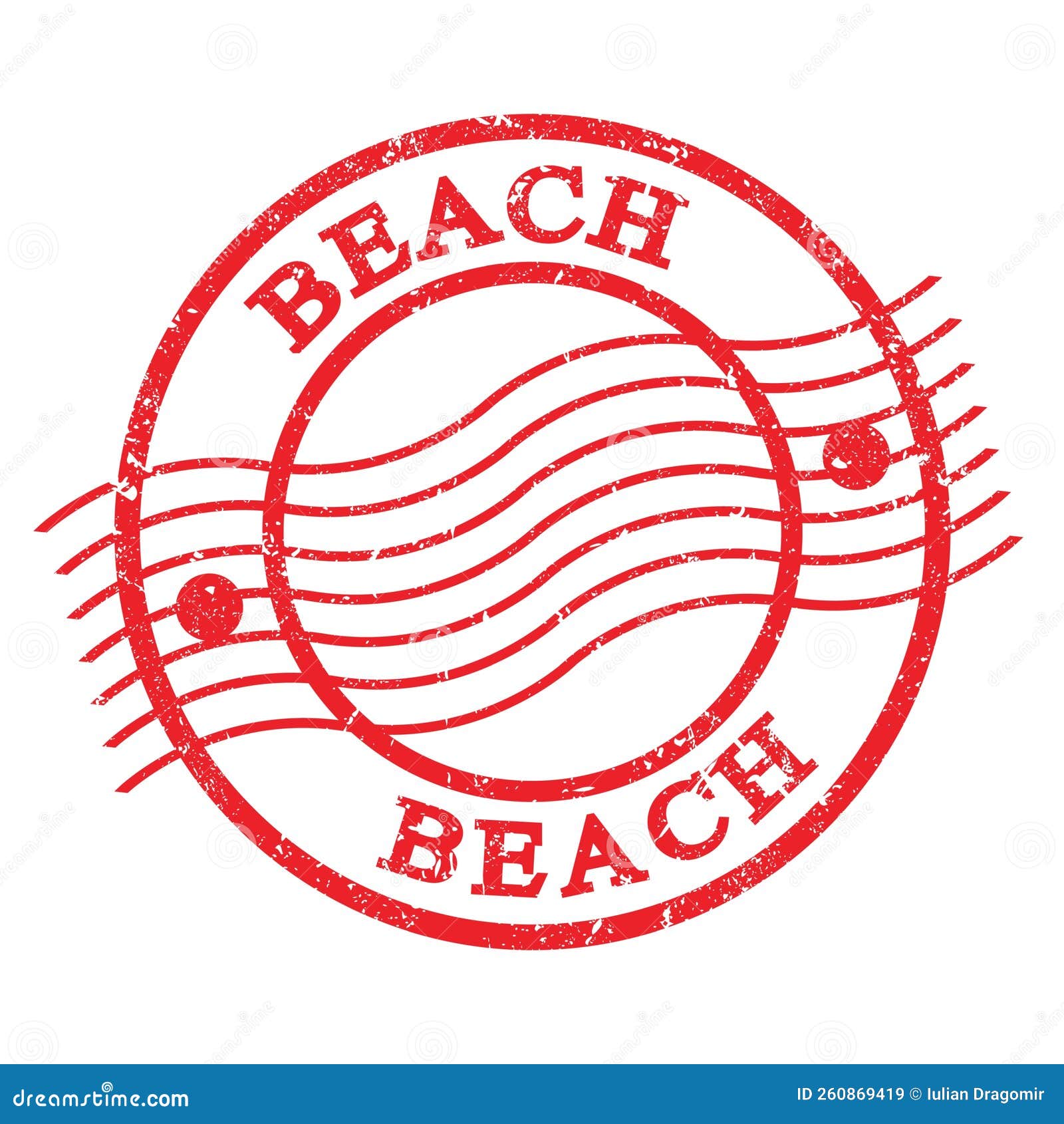 BEACH, Text Written on Red Postal Stamp Stock Illustration ...