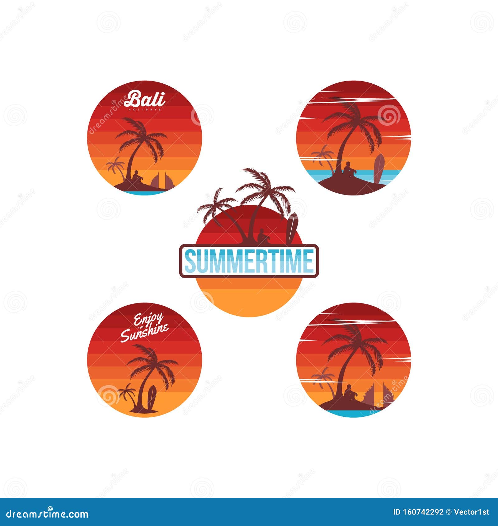 Beach Theme Summer Holiday Sticker Label Set Stock Illustration ...