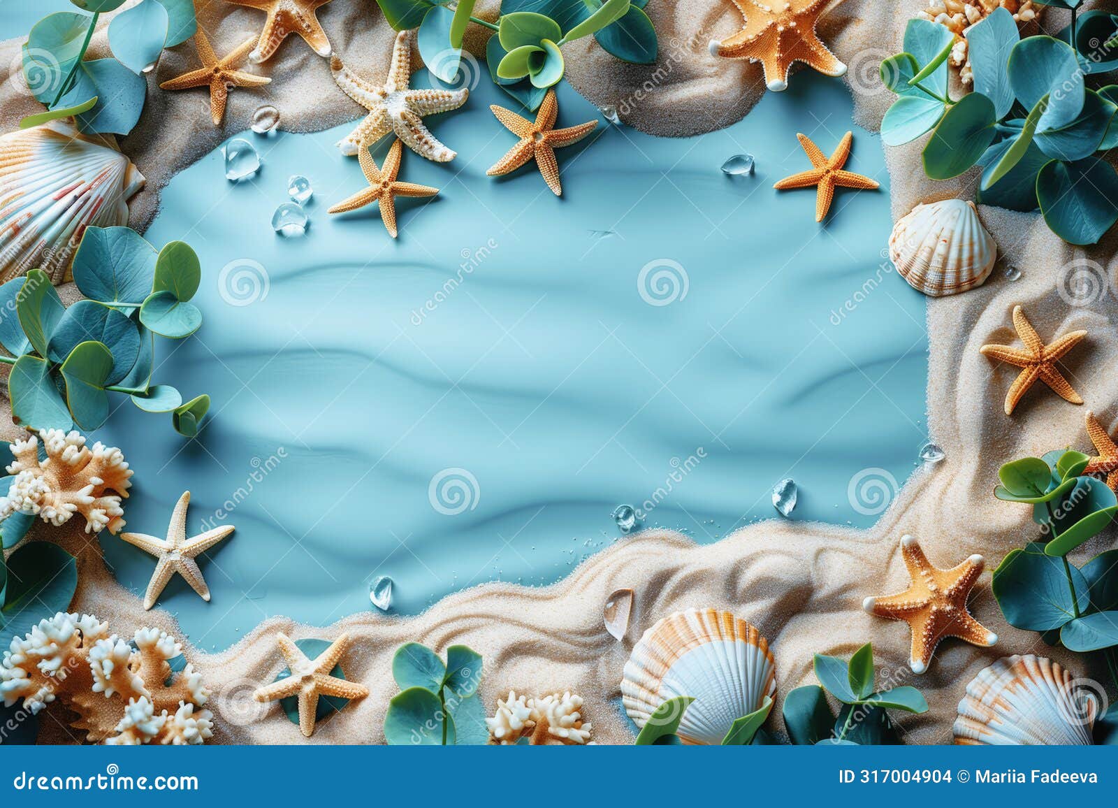 Beach-themed Design with Starfish and Shells Surrounded by Sea Elements ...