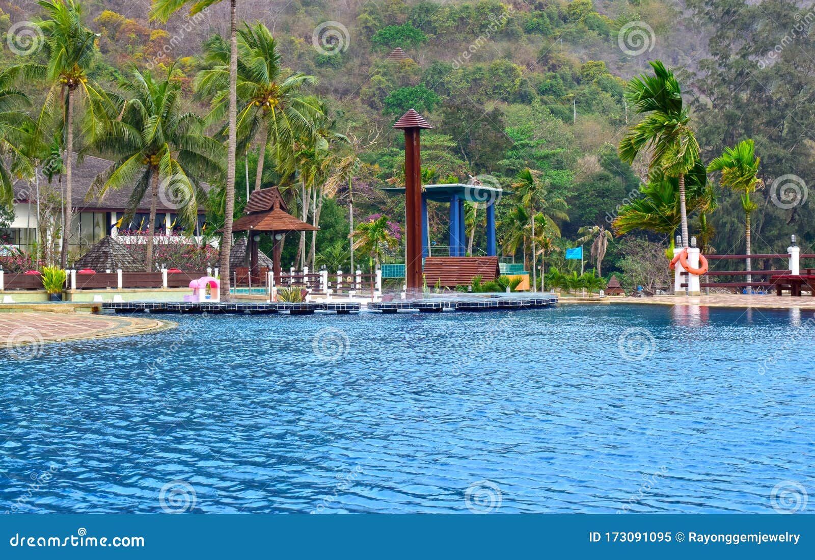 At the Beach There is a Beautiful Seaside Pool and a View Stock Image ...