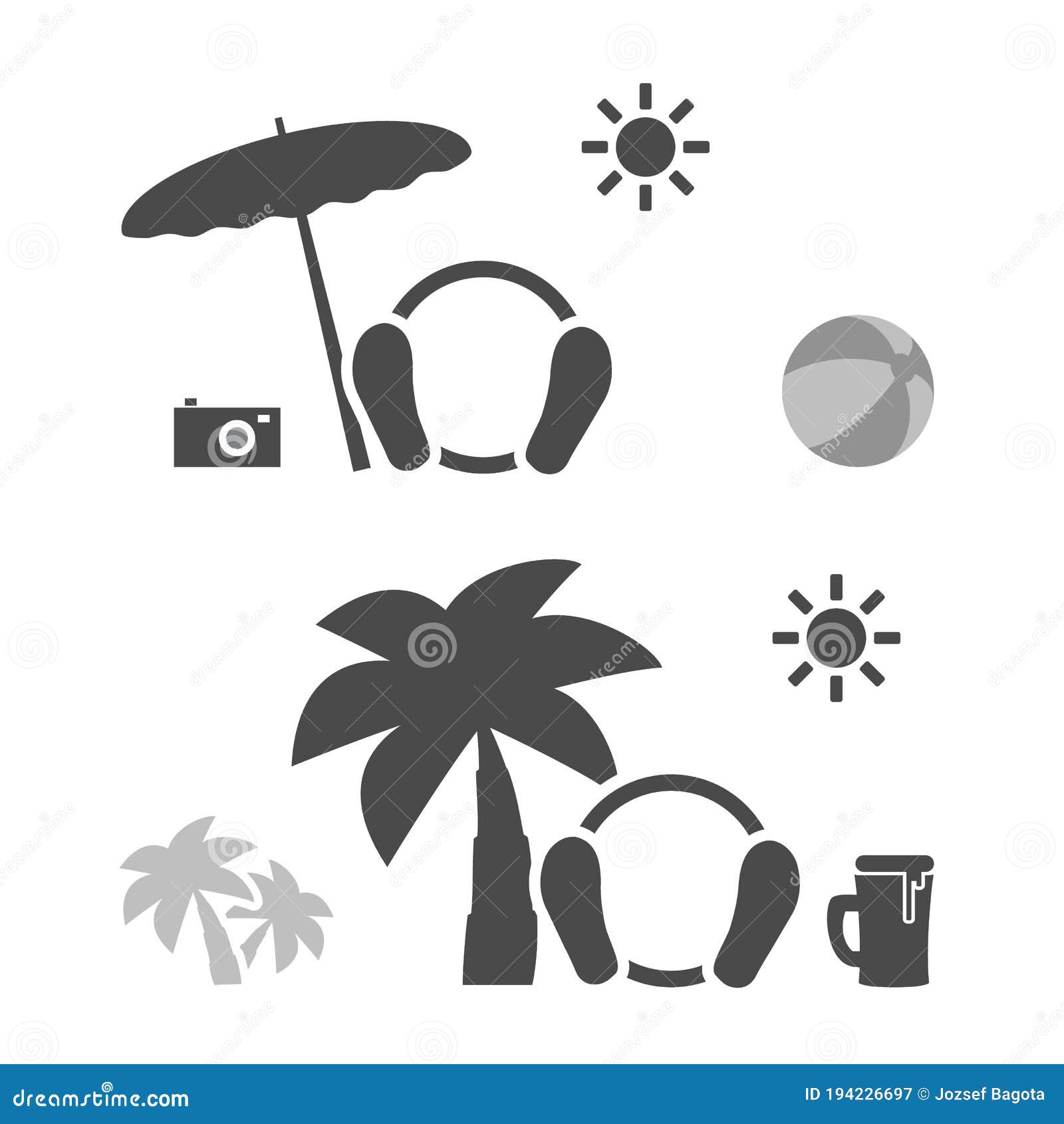 Beach Time - Emoticon Set stock vector. Illustration of black - 194226697