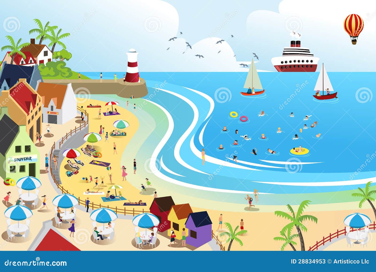 Beach town stock vector. Illustration of recreation, cafe - 28834953
