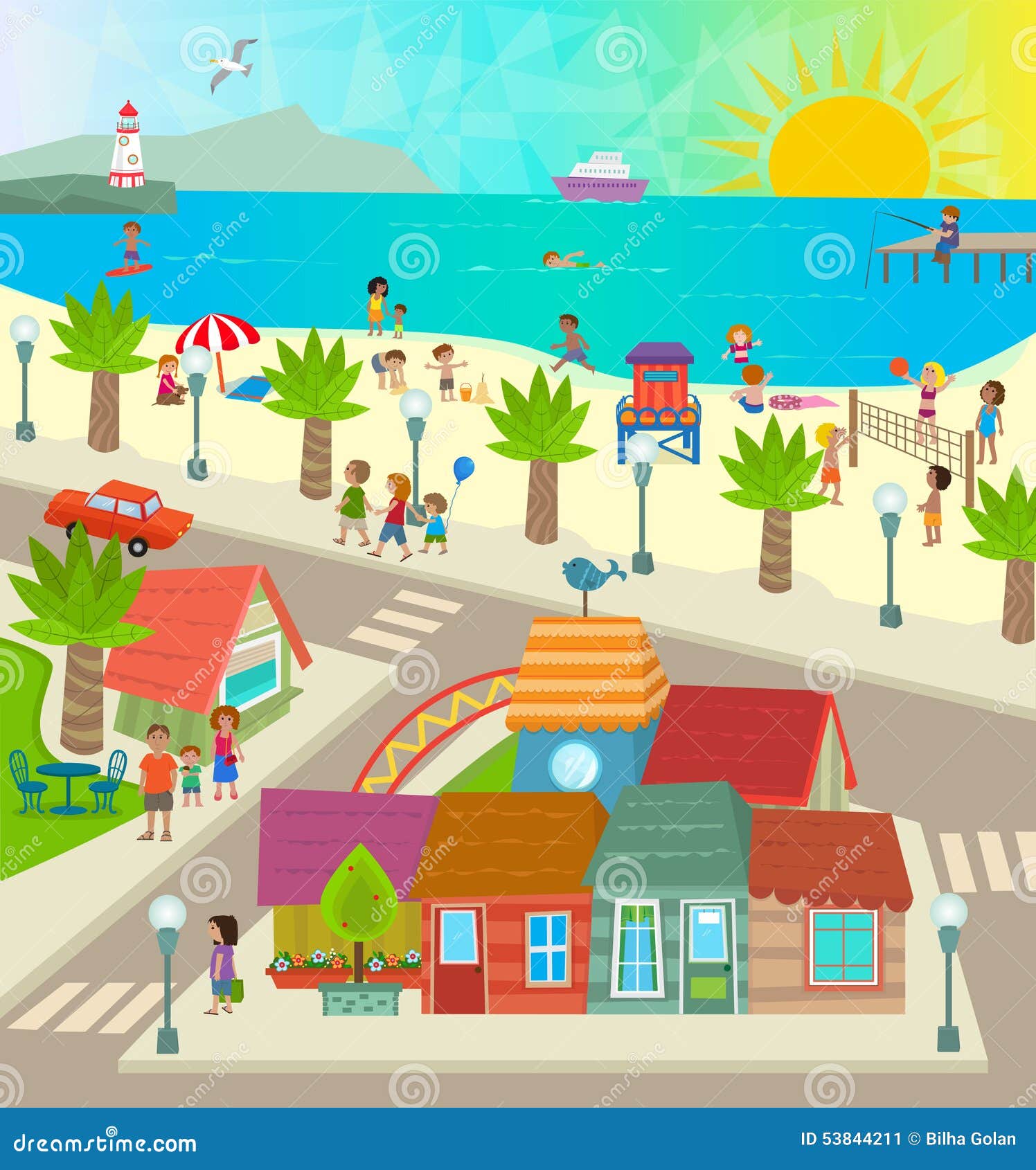 Beach Town Stock Vector - Image: 53844211